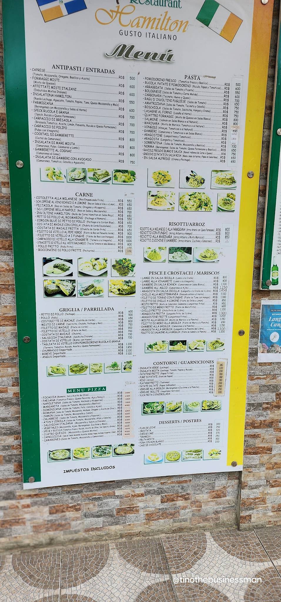 Carta del restaurante Hotel Hamilton, Boca Chica, C. José Francisco ...