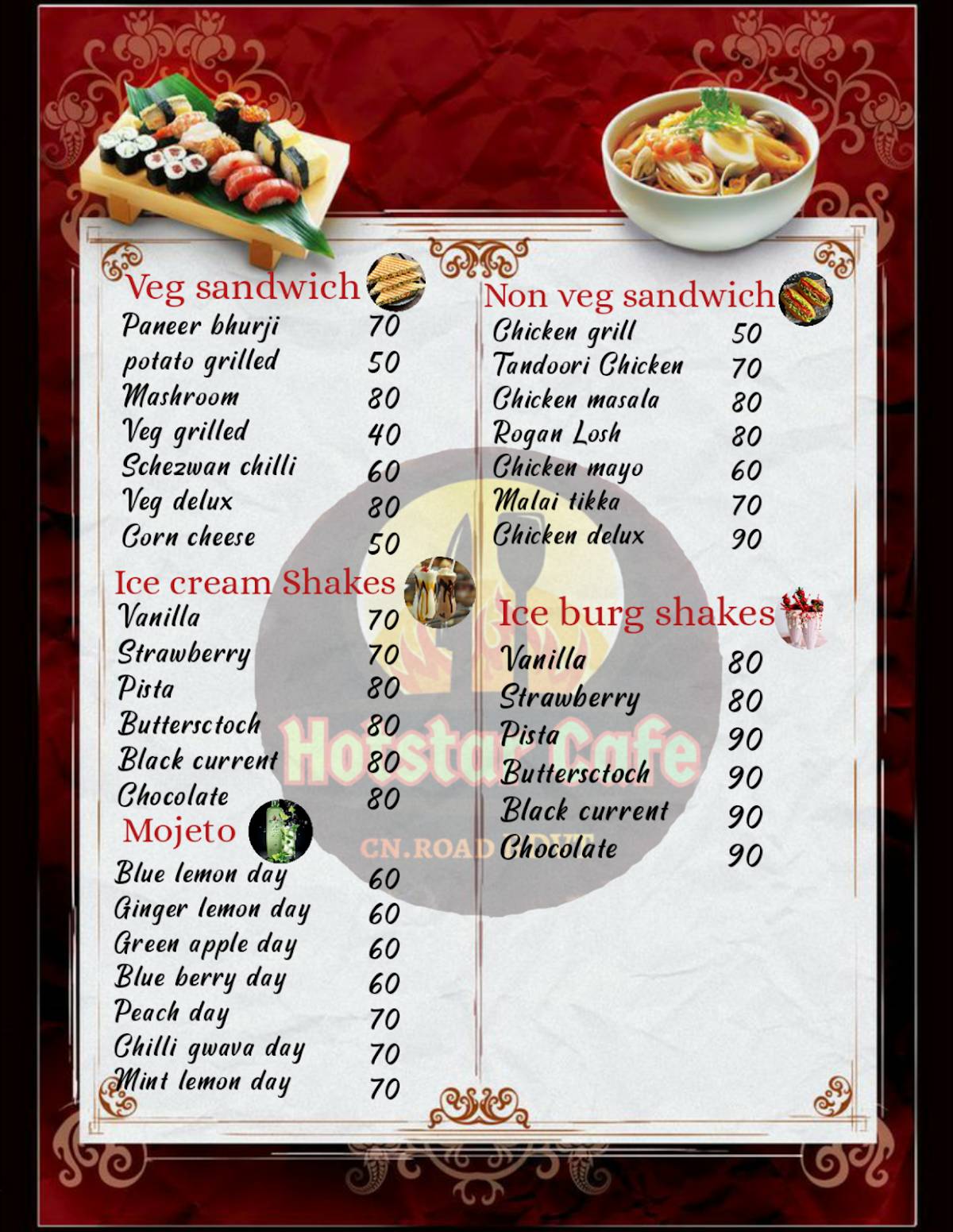 Menu at Hotstar cafe, Jannapura