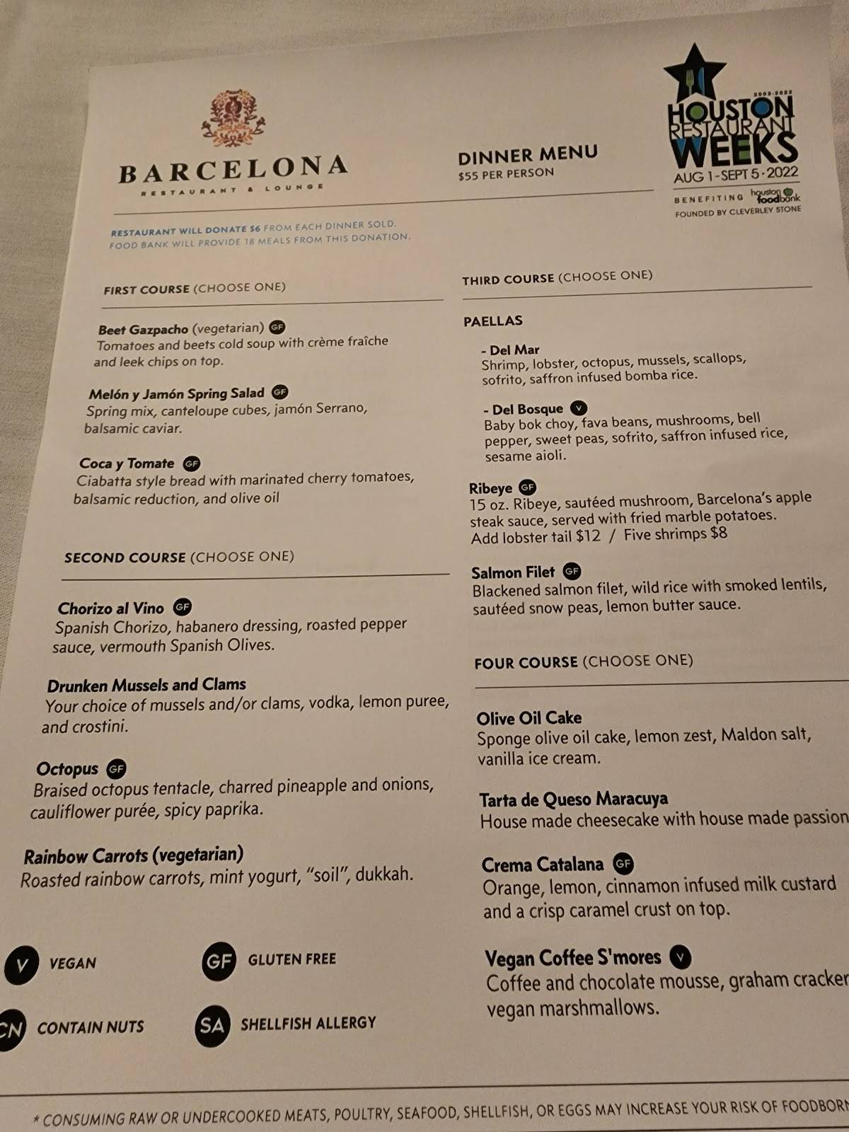 Menu at Barcelona Restaurant and Lounge, Houston, 110 Vintage Park Blvd