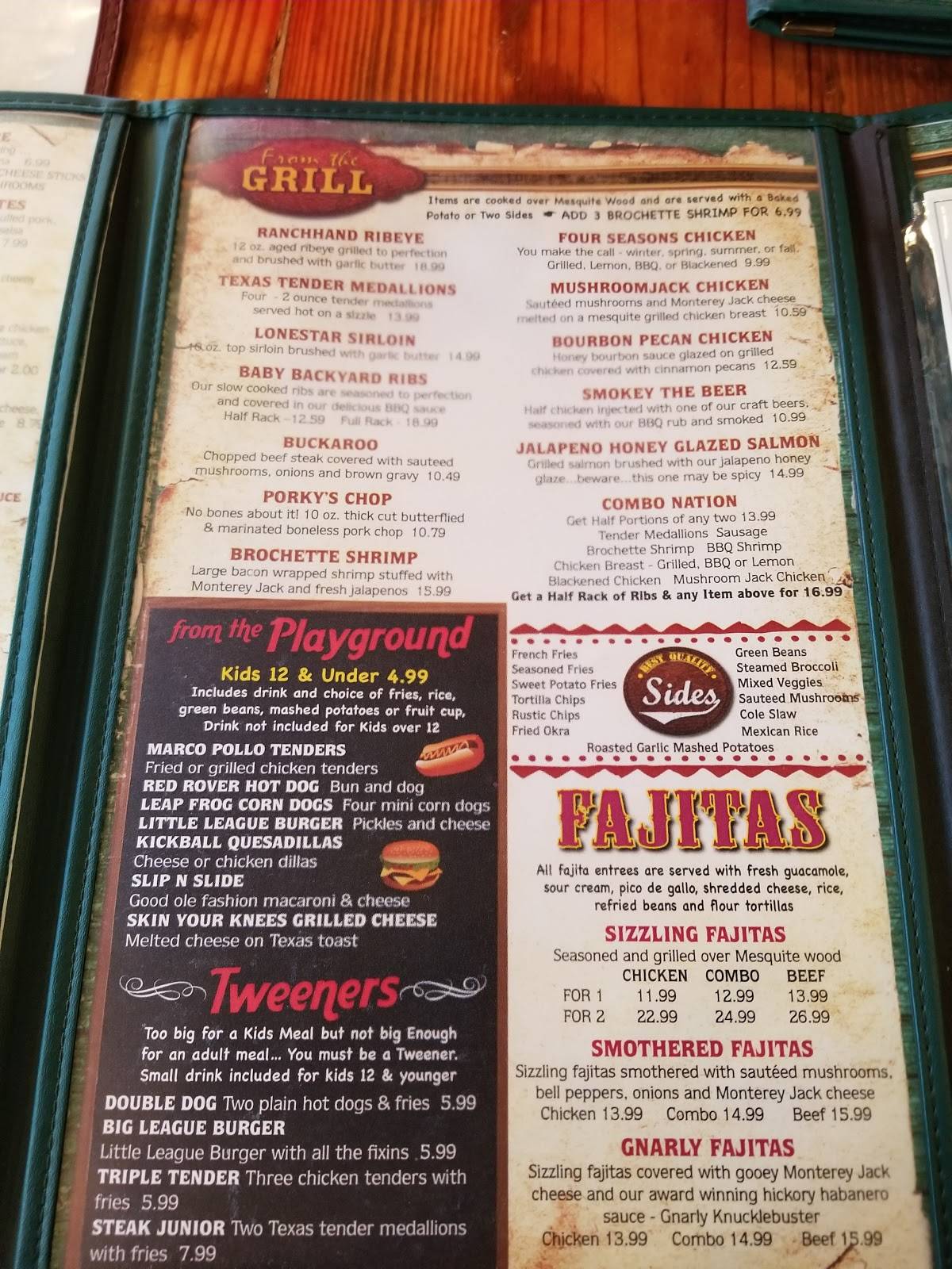Menu at The Backyard Grill restaurant, Houston, Jones Rd