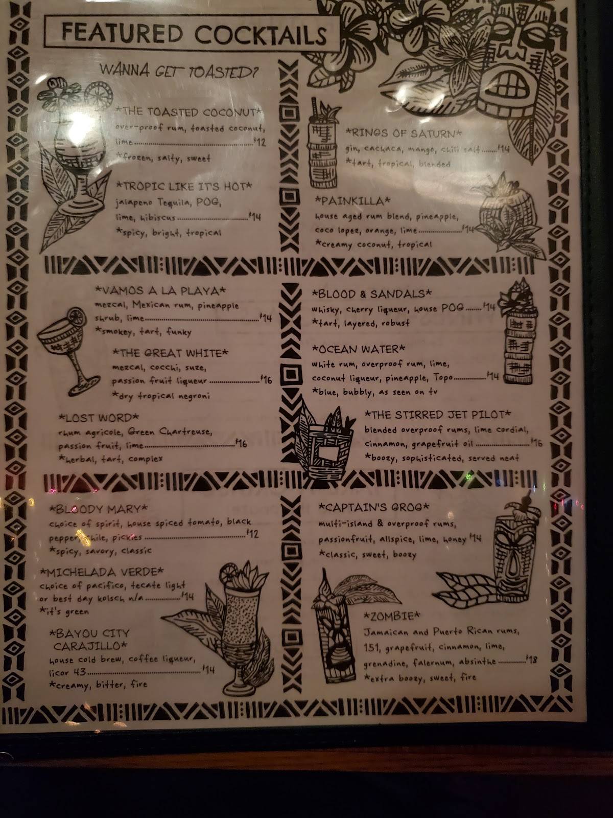 Menu at The Toasted Coconut pub & bar, Houston