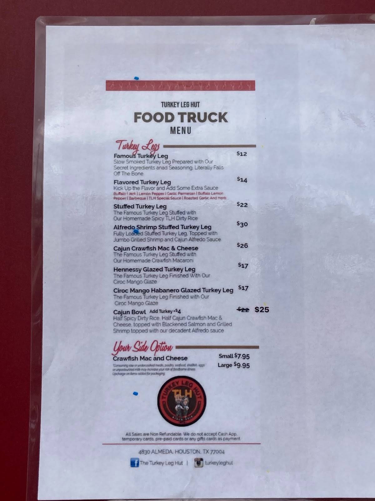 Menu at Turkey Leg Hut restaurant, Houston, Almeda Rd suite A/B