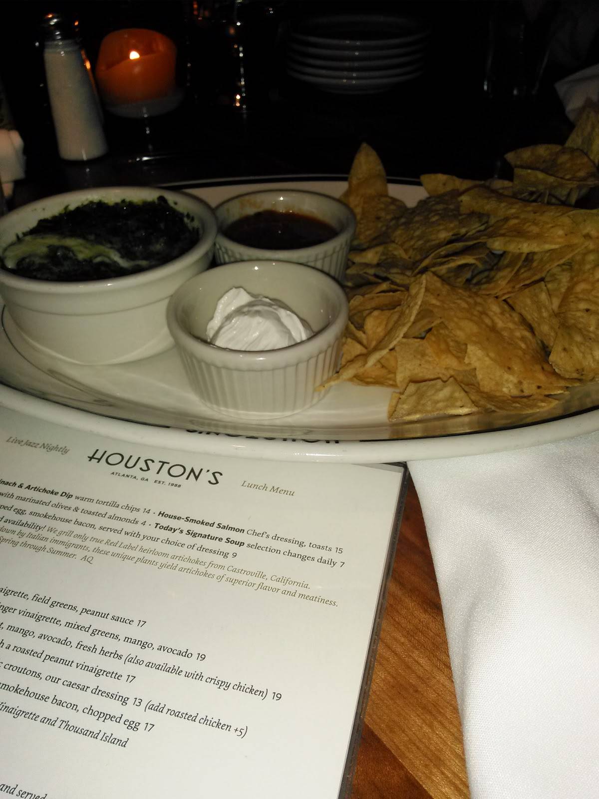 Menu at Houston's steakhouse, Atlanta, Peachtree Rd