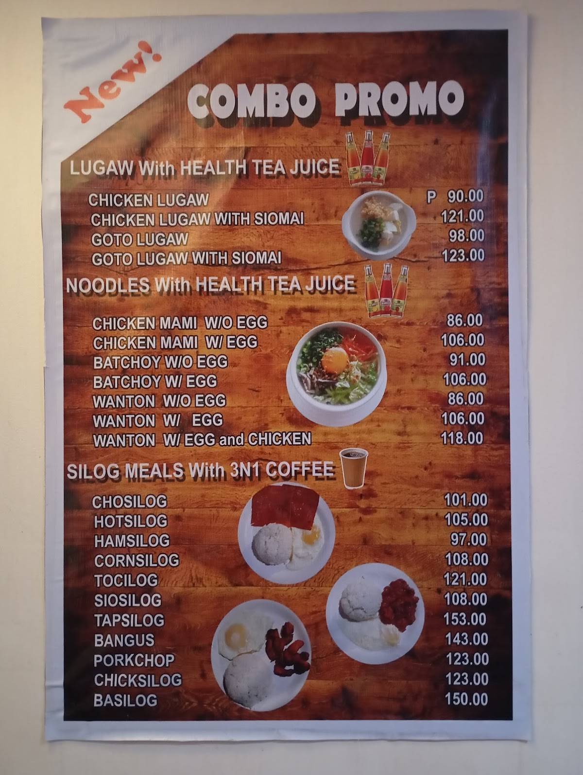 Menu at Hoy Lugaw restaurant, Dumaguete