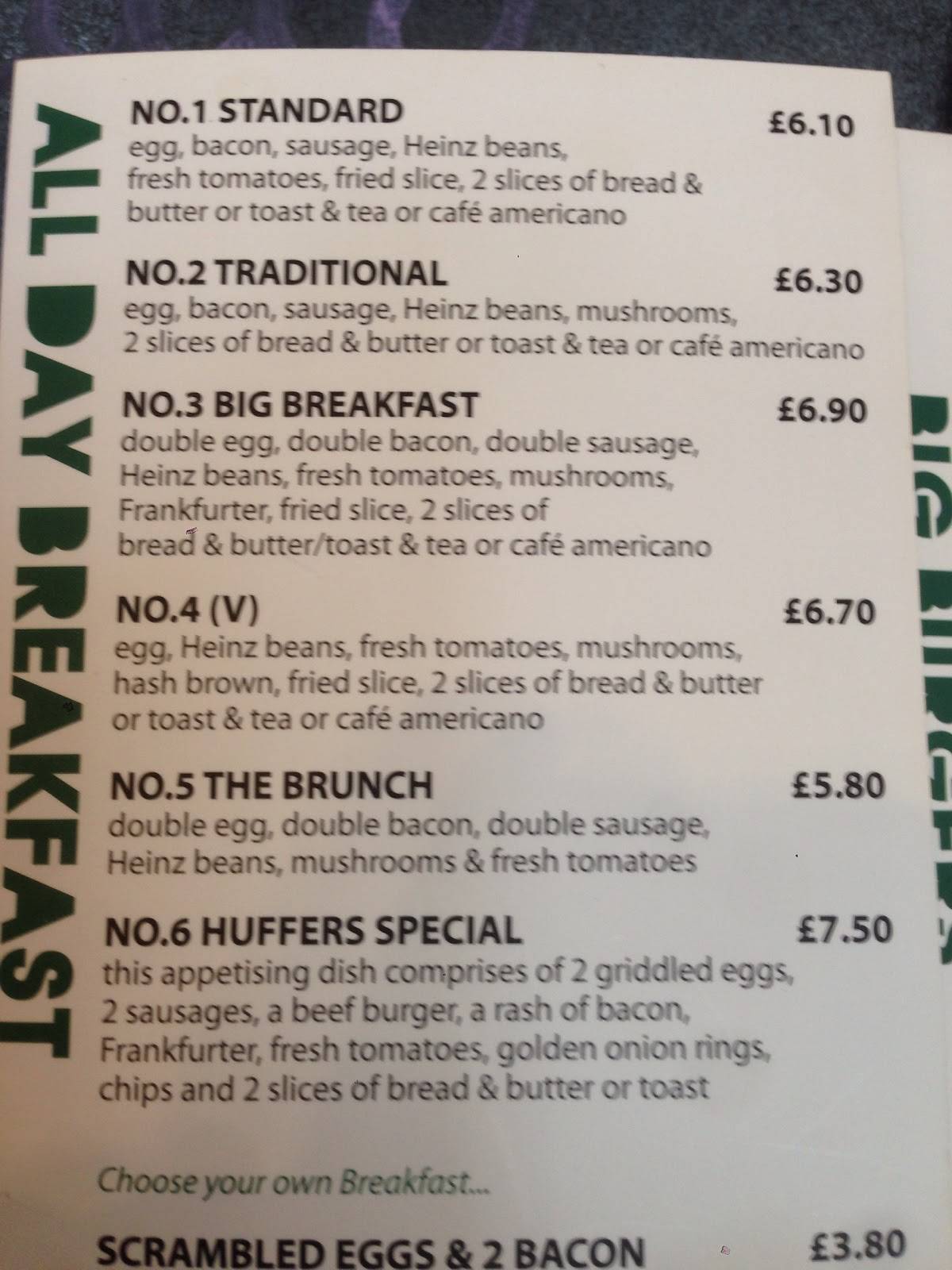 Menu at Huffers Cafe Restaurants, Sudbury
