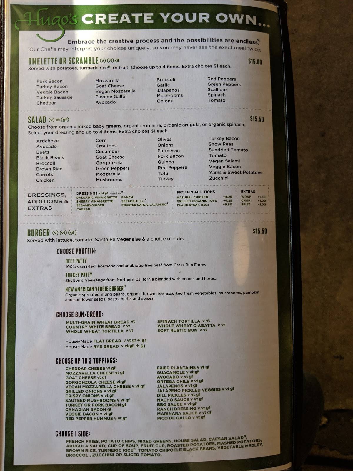 Menu at Hugo's Restaurant, West Hollywood