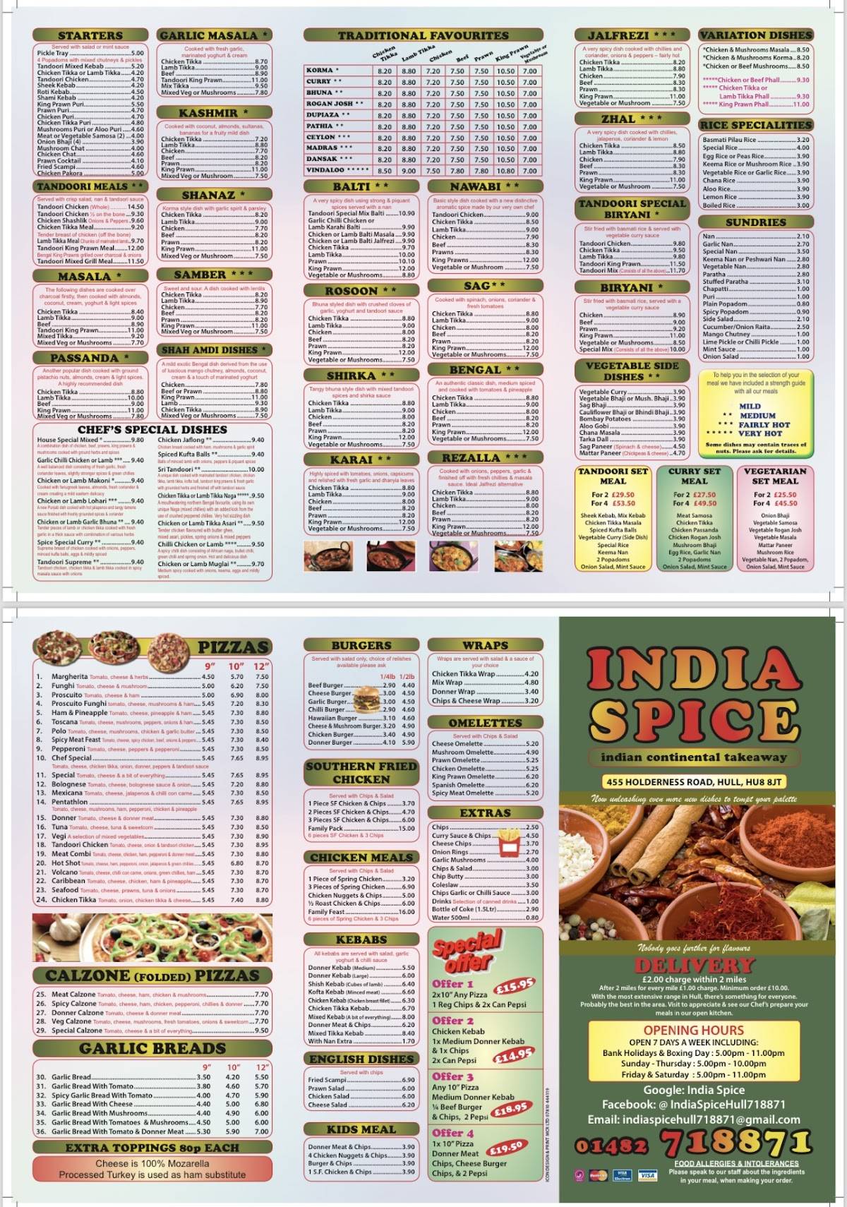 Menu at India Spice restaurant, Hull