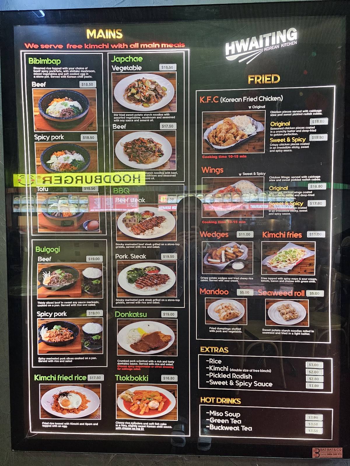 Menu at Hwaiting Korean Kitchen restaurant, Northbridge