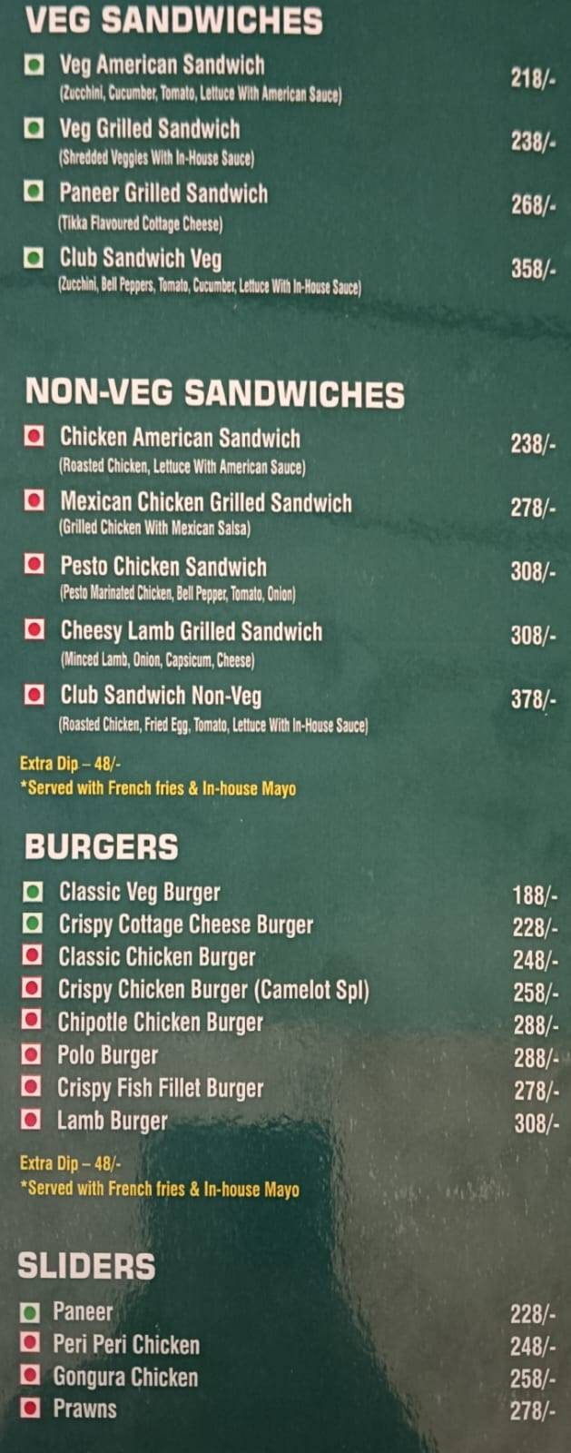 Menu at Camelot Cafe & Patisserie, Secunderabad