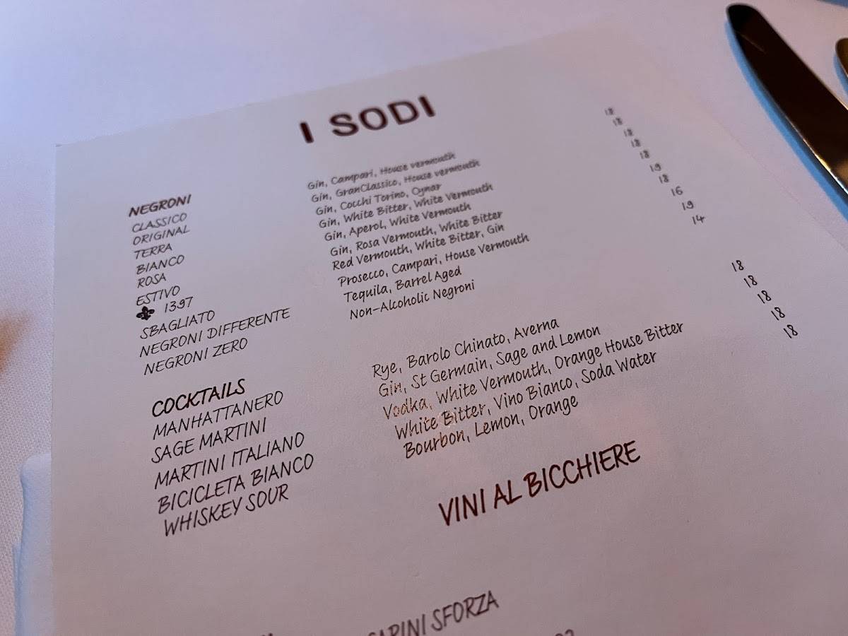 Menu at I Sodi restaurant, New York City, 314 Bleecker St