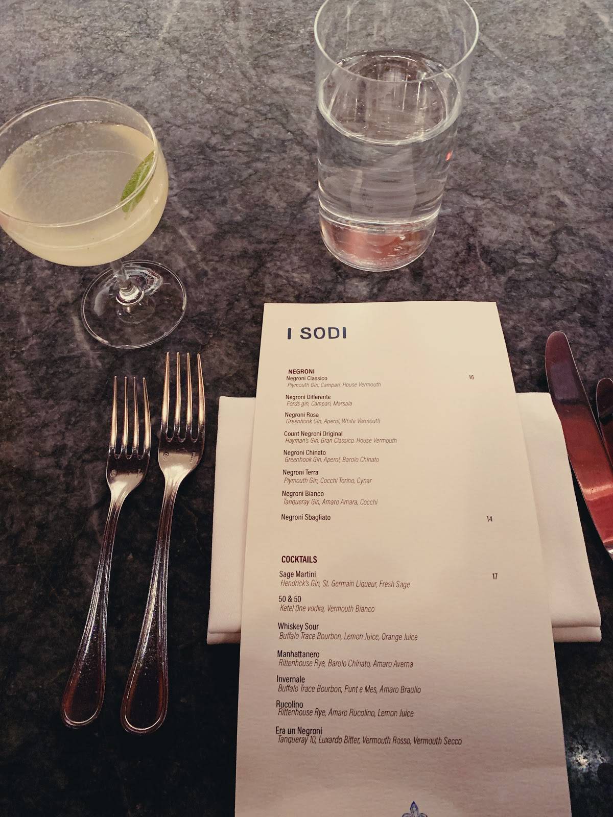 Menu at I Sodi restaurant, New York City, 314 Bleecker St