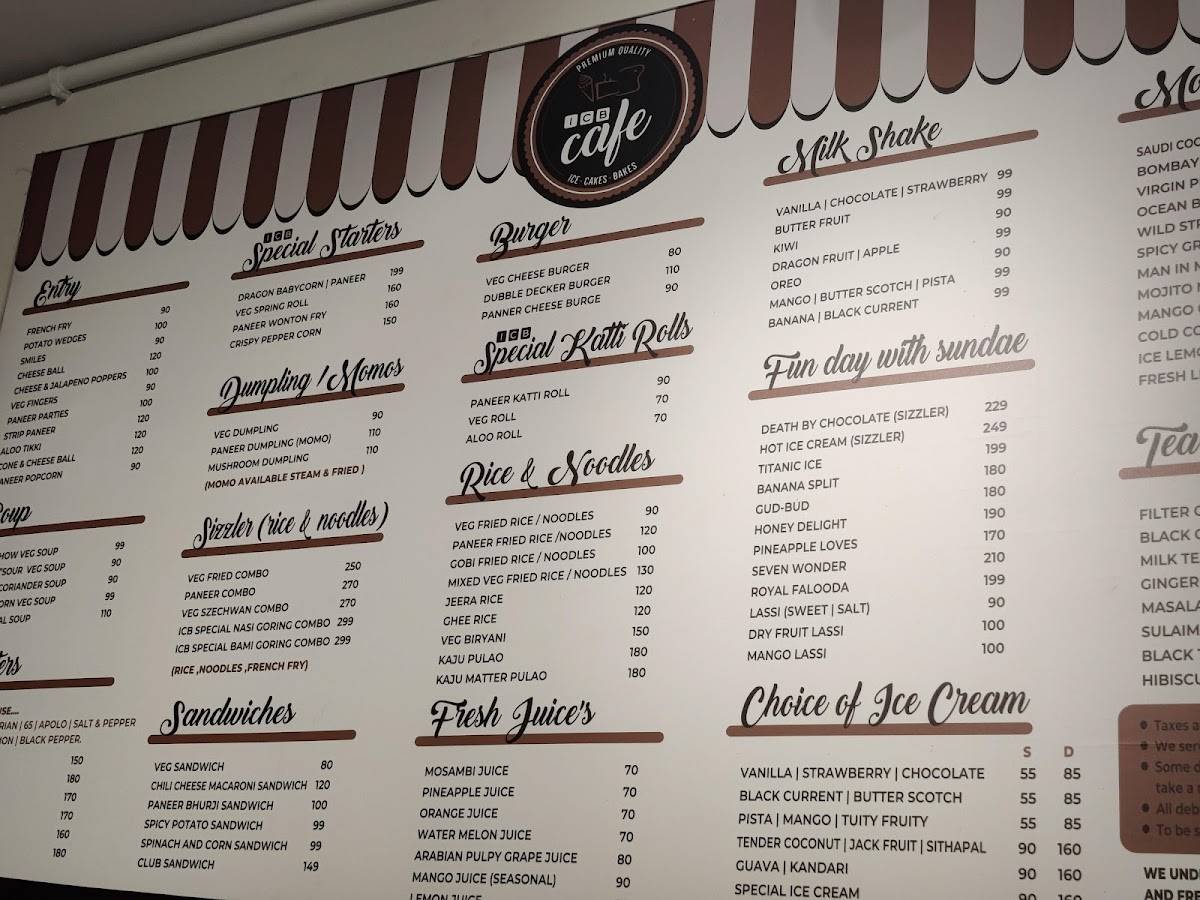 Menu at ICB Cafe, Bengaluru
