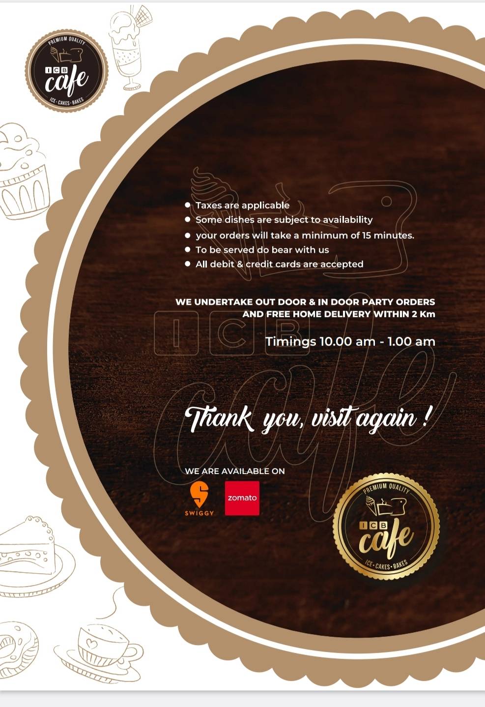 Menu at ICB Cafe, Bengaluru