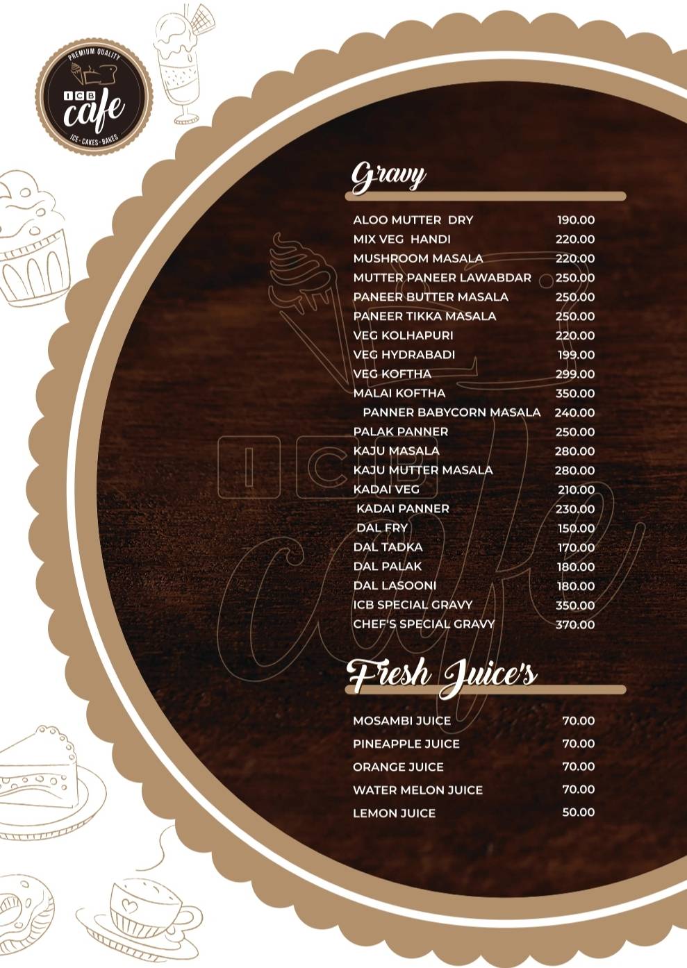 Menu at ICB Cafe, Bengaluru