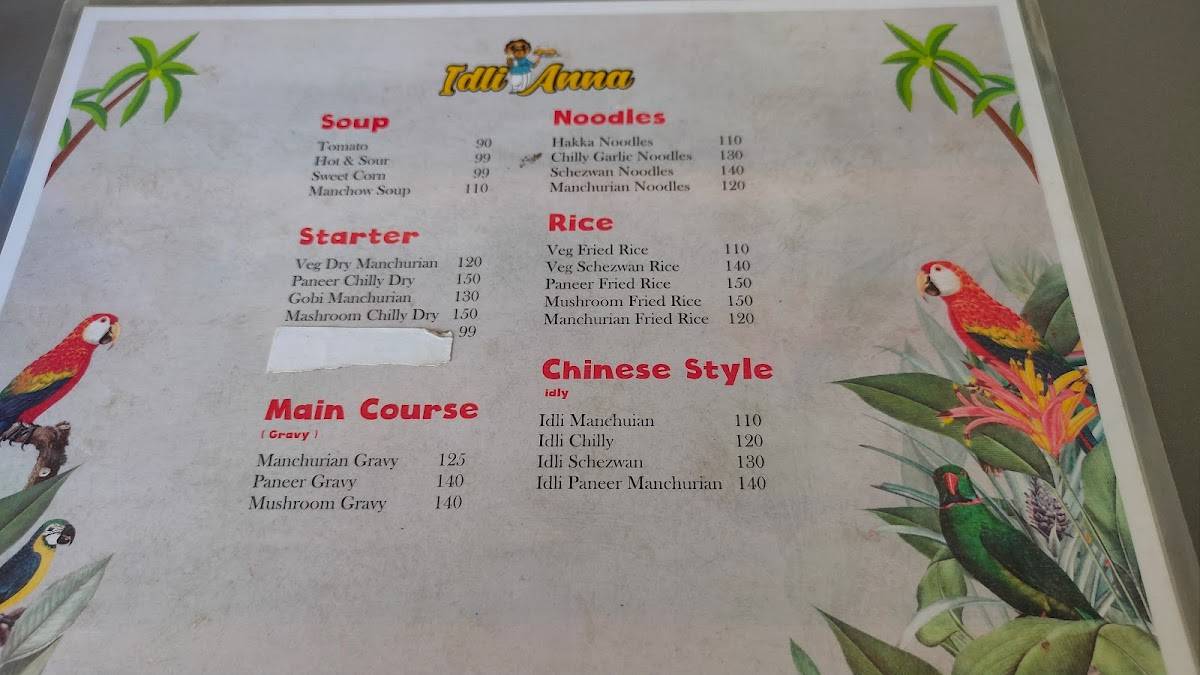 Menu at IDLI ANNA, Vadodara