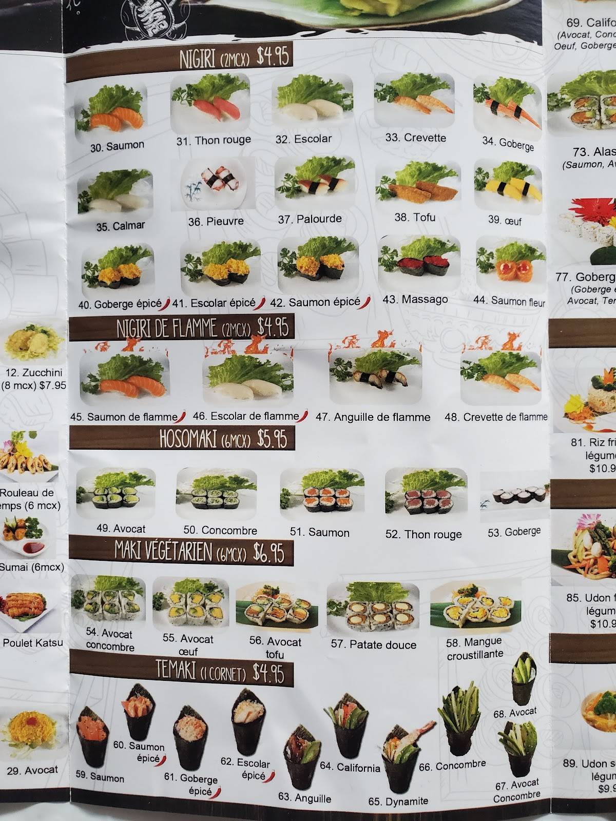 Menu au ITACHO SUSHI À VOLONTÉ restaurant, Trois-Rivières