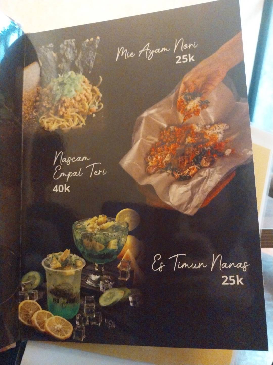 Menu at Ibu Jari restaurant, Central Jakarta