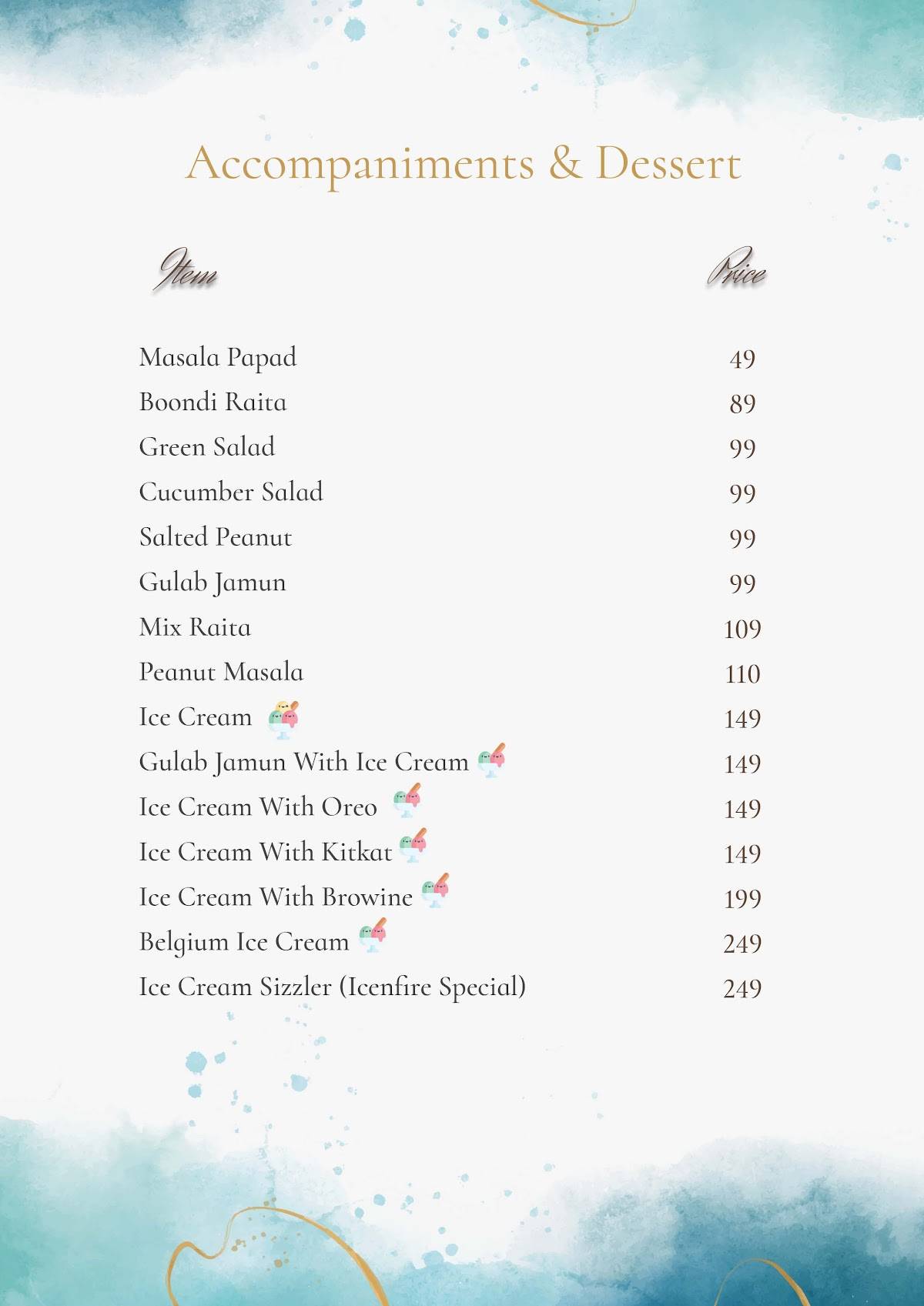 Menu at Ice N Fire Restaurant, Greater Noida