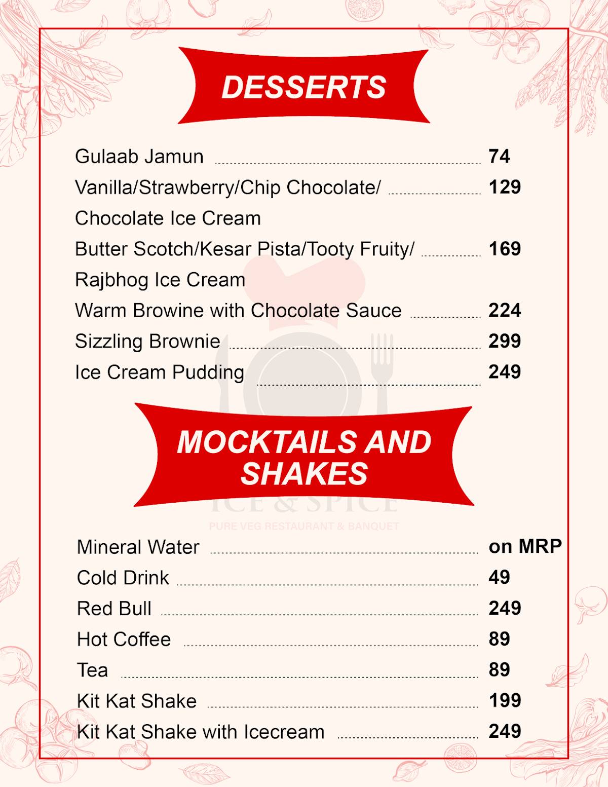 Menu at Ice & Spice Restaurant, Lucknow