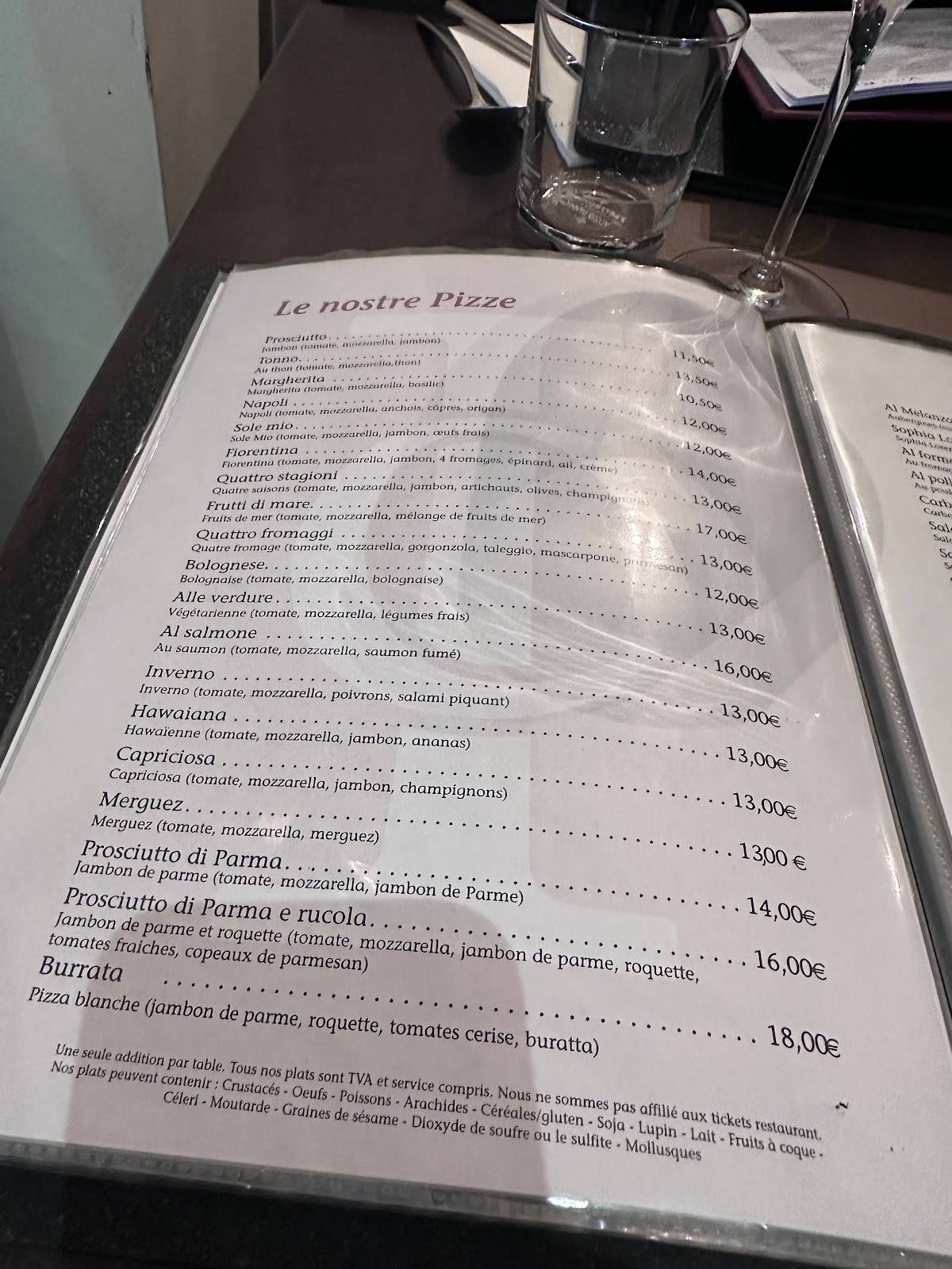 Menu au Il Calice, Aywaille