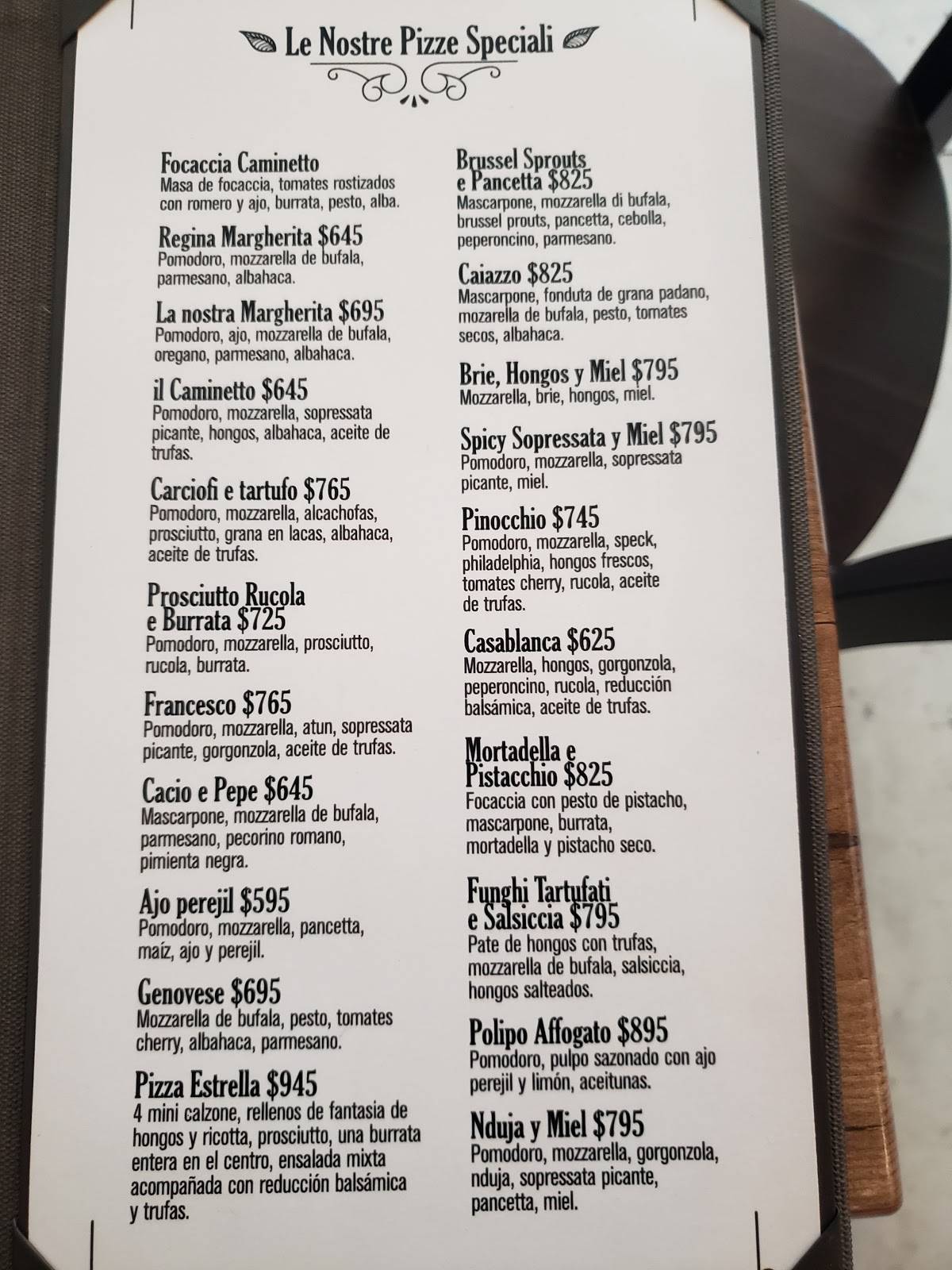 Menu at Il Caminetto restaurant, Santo Domingo, Av Ing Roberto Pastoriza
