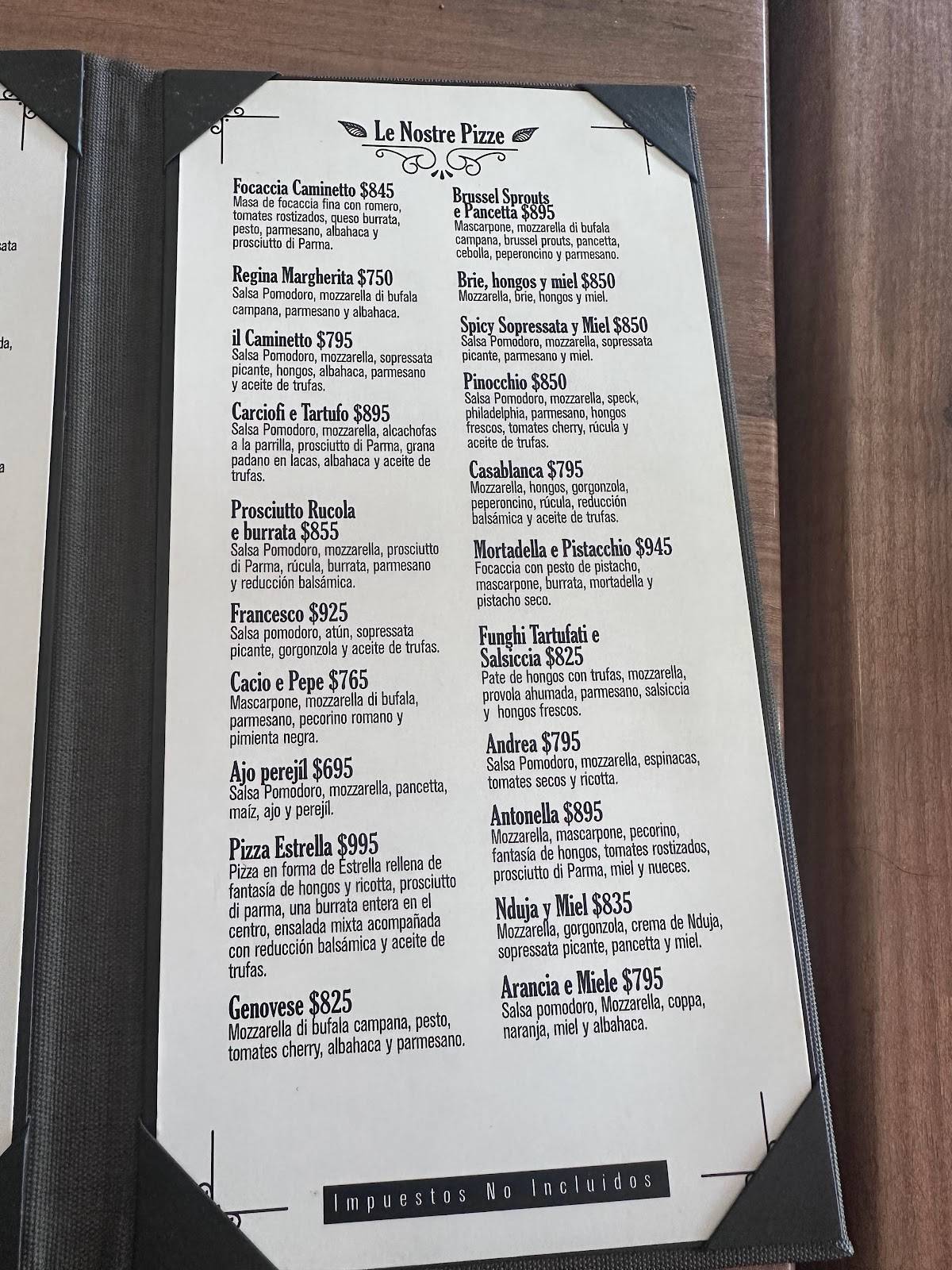 Menu at Il Caminetto restaurant, Santo Domingo, Av. Roberto Pastoriza
