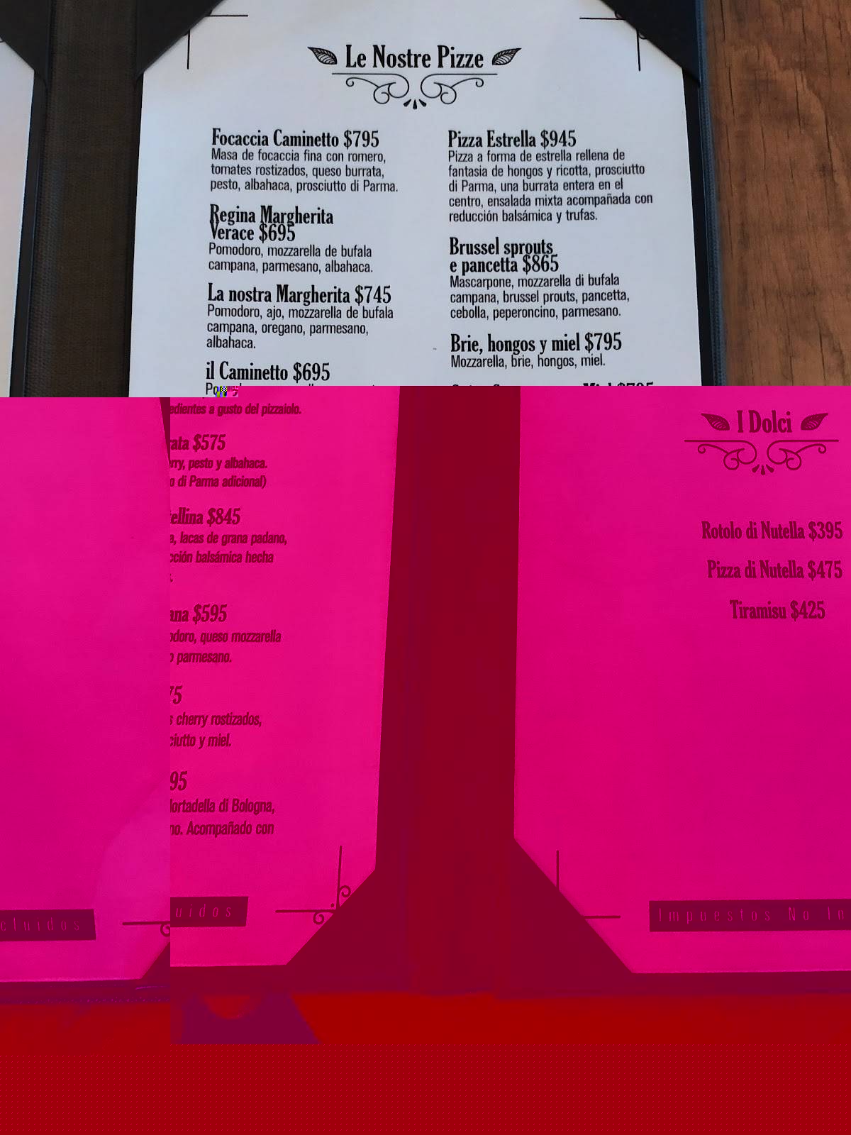 Menu at Il Caminetto restaurant, Santo Domingo, Av Ing Roberto Pastoriza