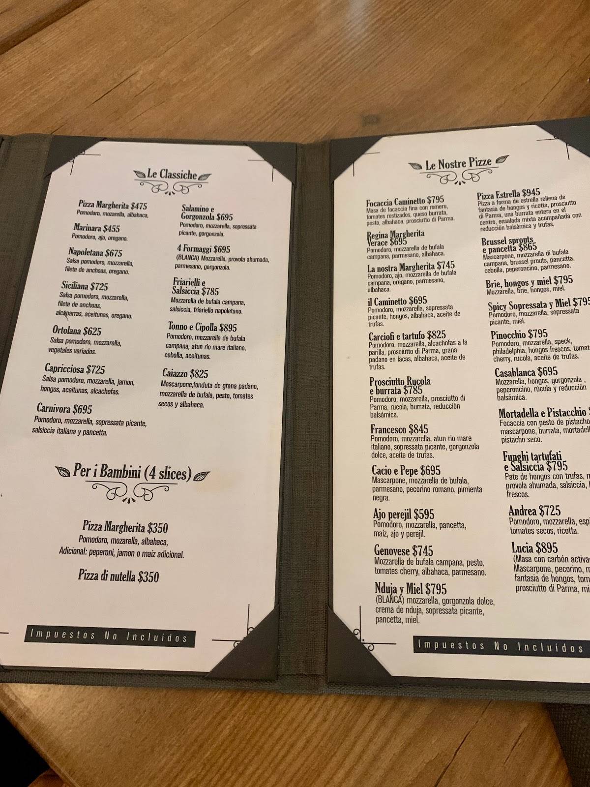 Menu at Il Caminetto restaurant, Santo Domingo, Av Ing Roberto Pastoriza