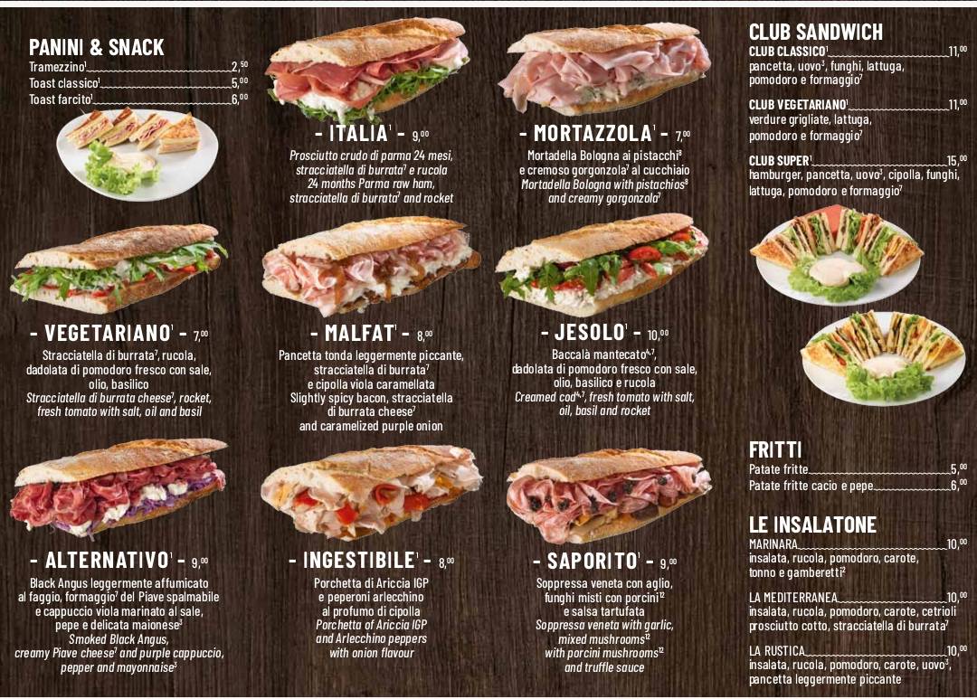 Menu da Il Club dei Sandwich, Silea