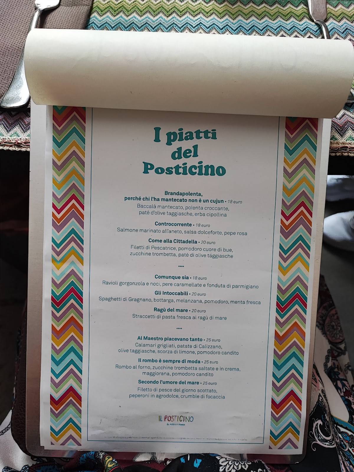 Menu da Il Posticino di Mirella Porro ristorante, Albenga