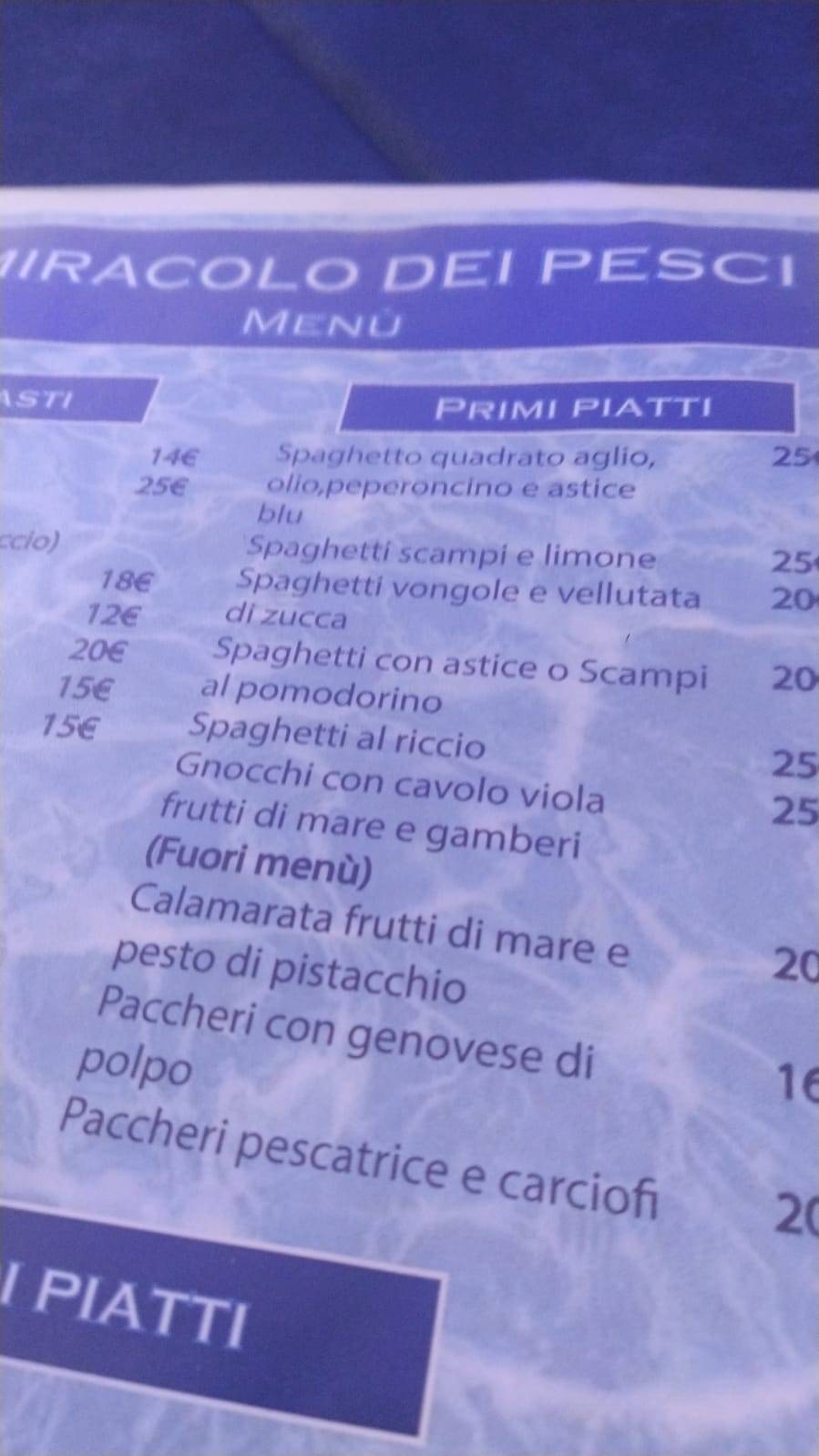 Menu da Il Miracolo dei Pesci ristorante, Napoli