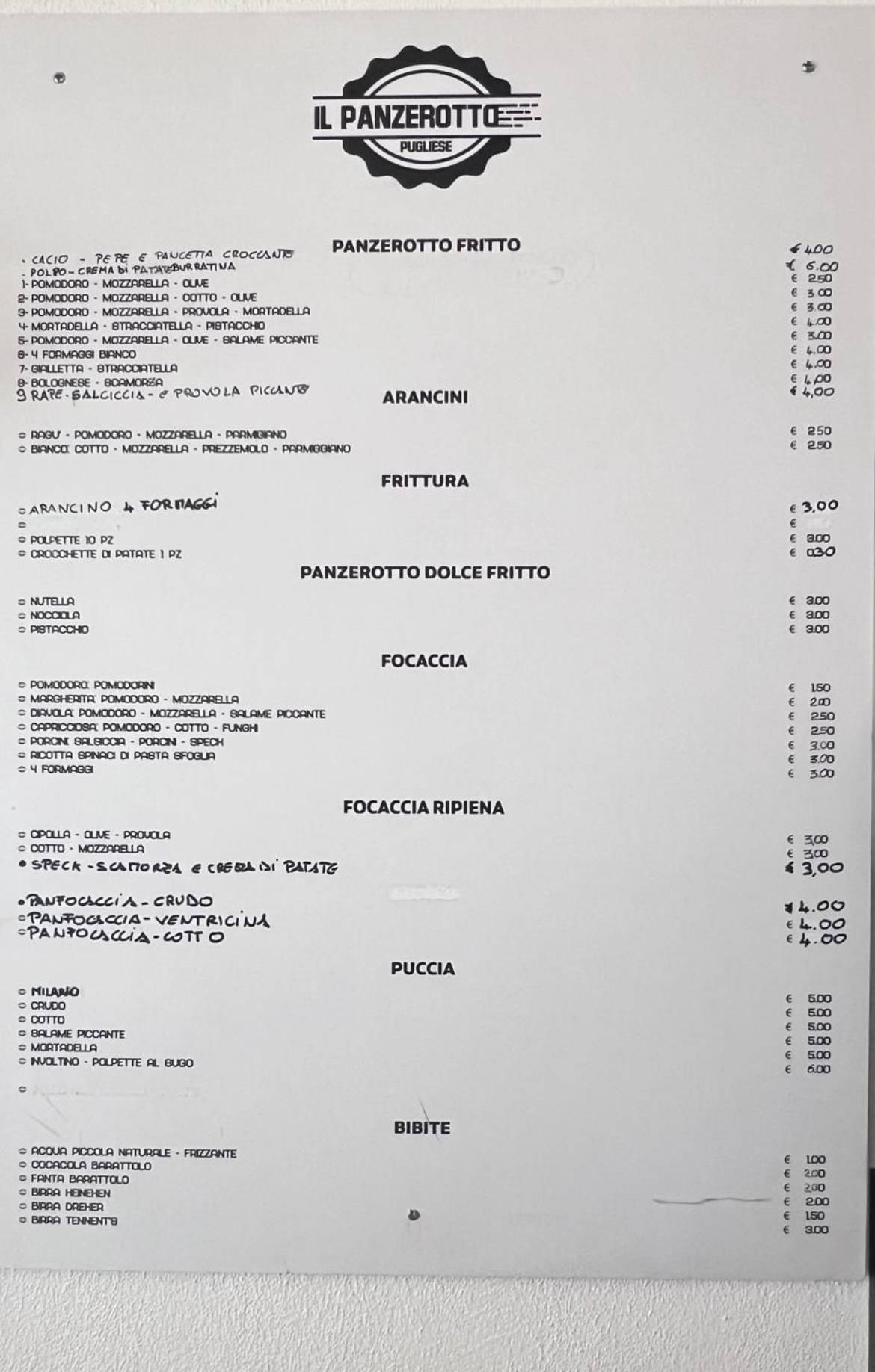 Menu da Il Panzerotto ristorante, Mesagne
