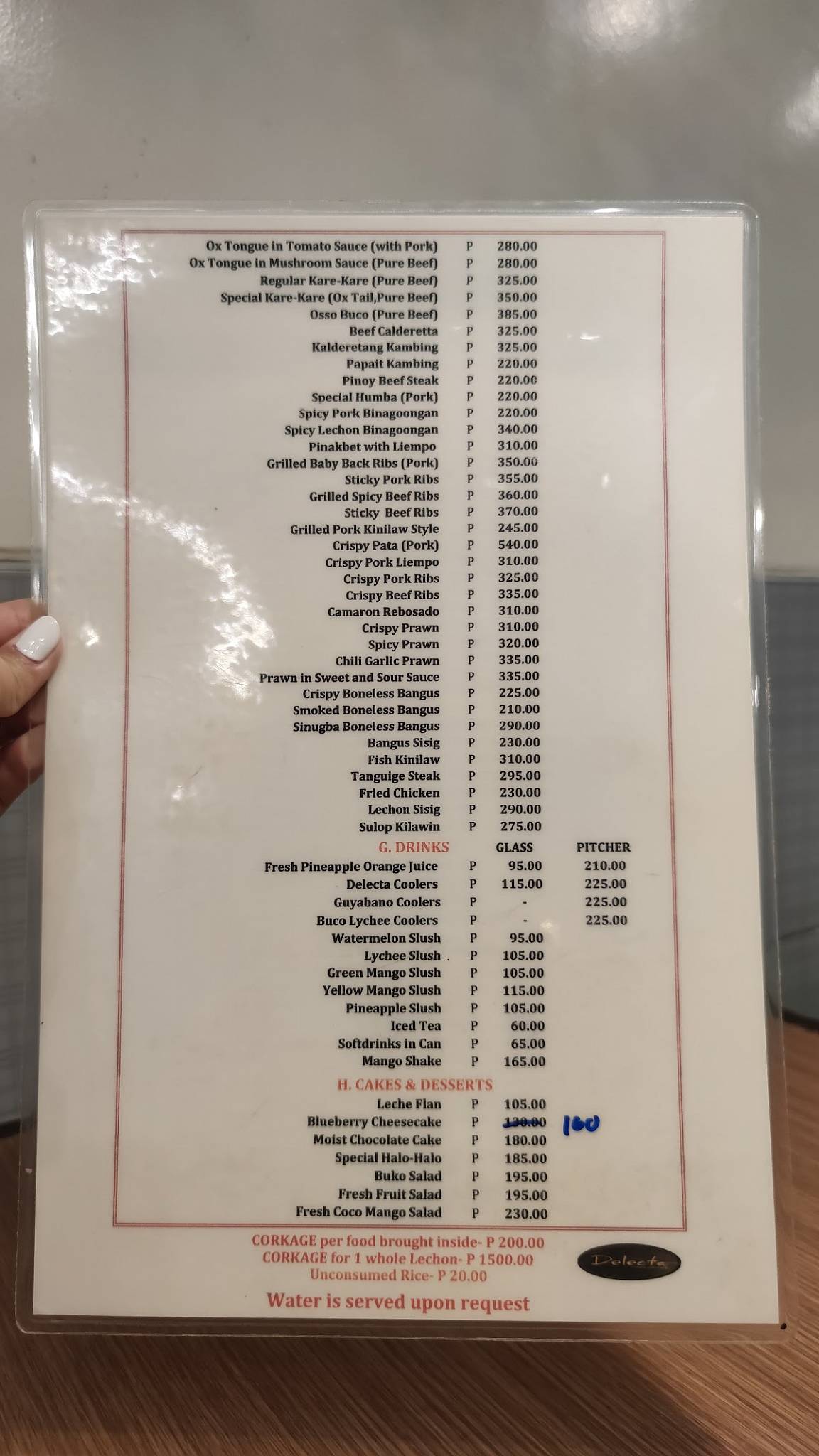 Menu at Delecta restaurant, Iligan City, 66GX+WQ5