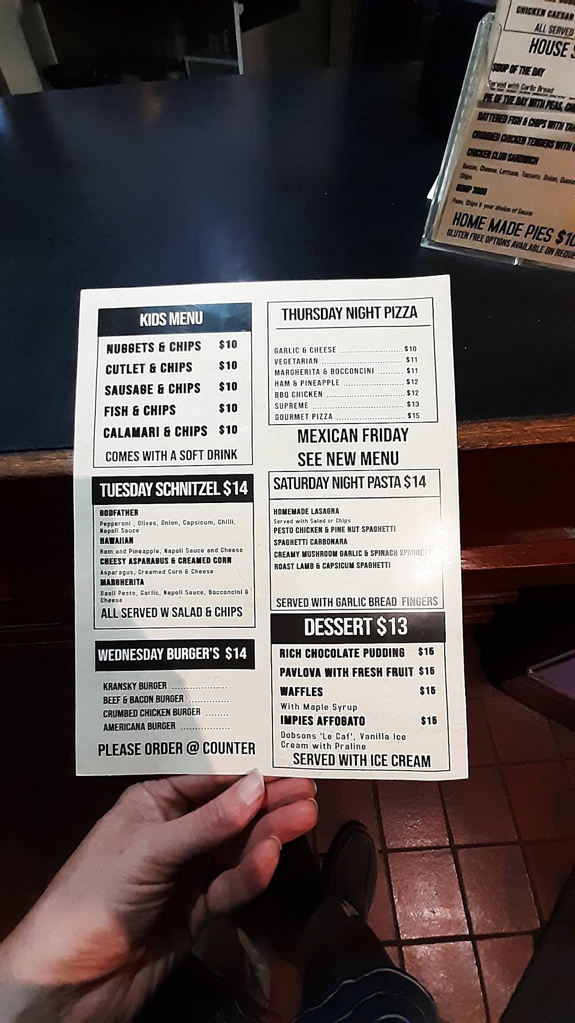 Menu at Imperial Hotel pub & bar, Armidale