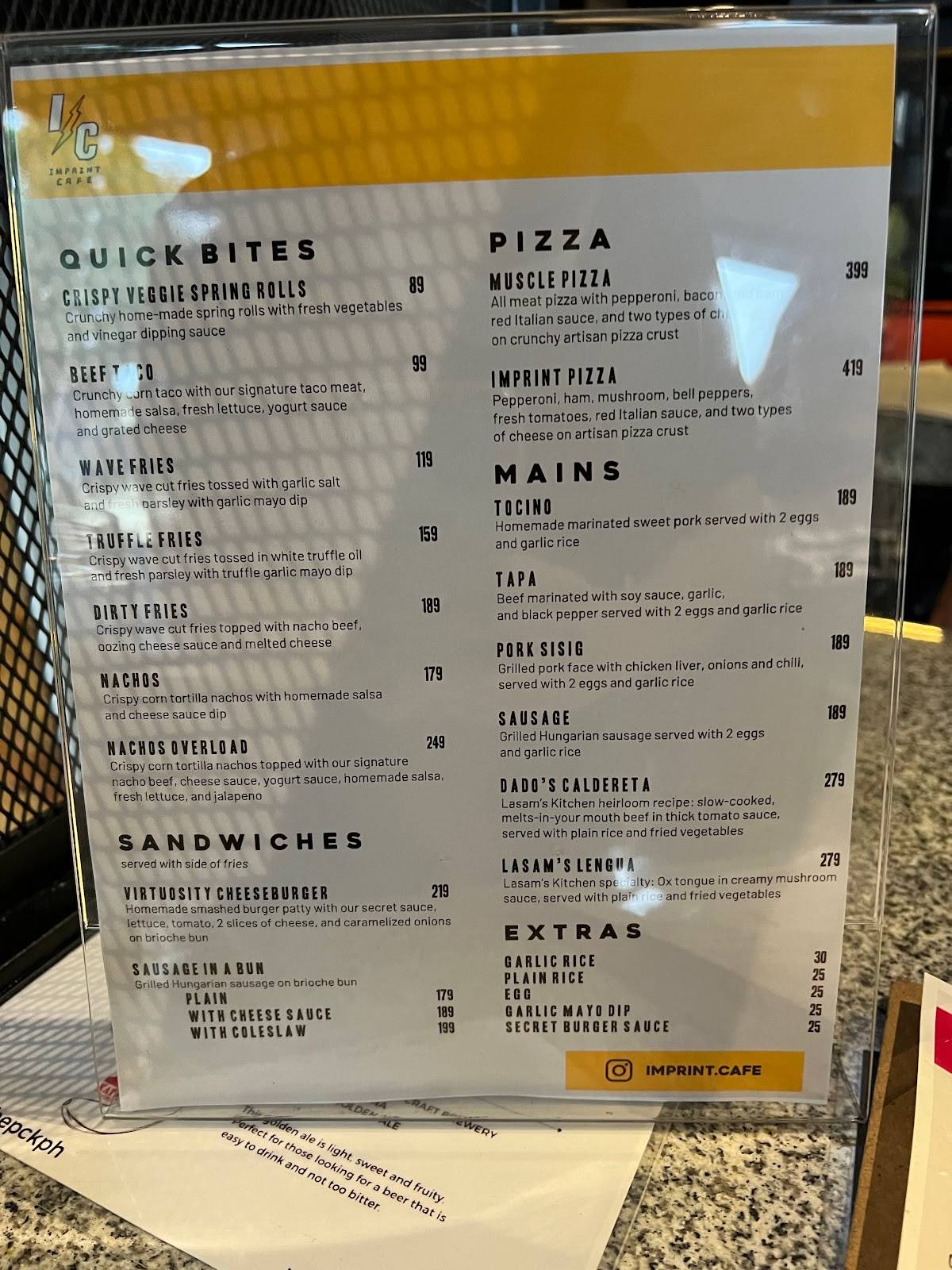 Menu at Imprint Cafe, Antipolo