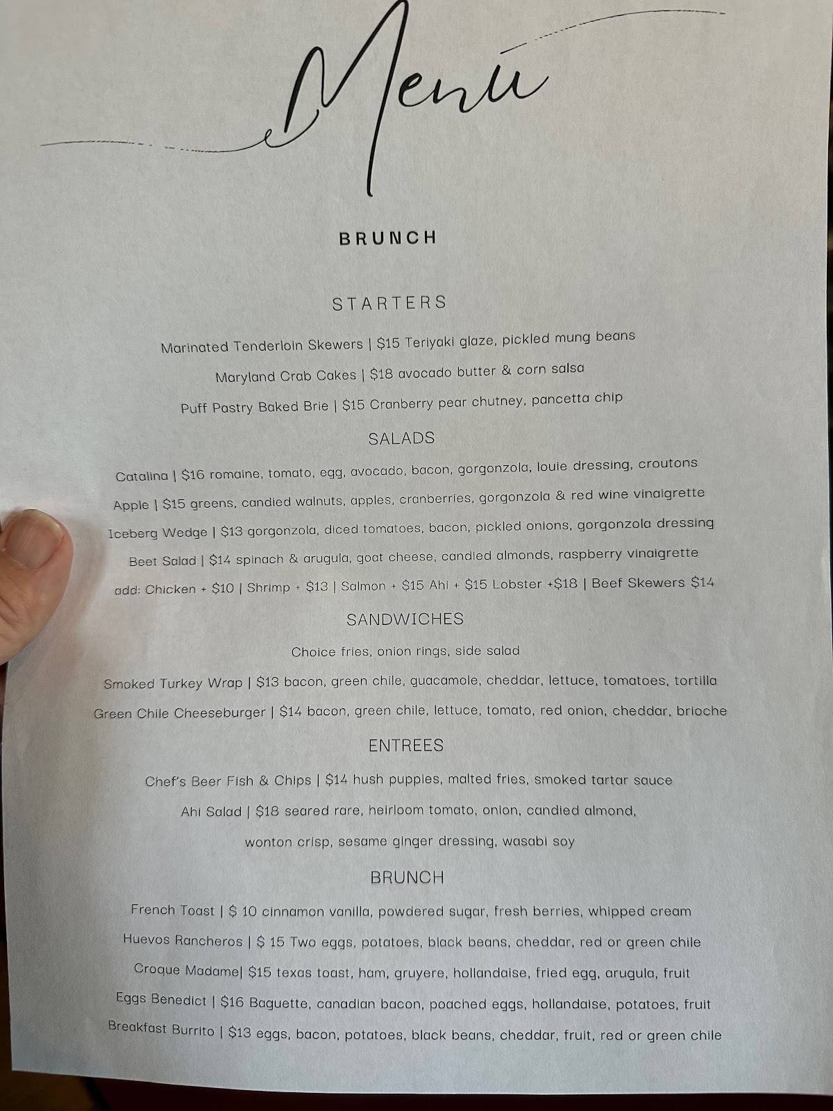 Menu at Indigo Crow Cafe, Corrales