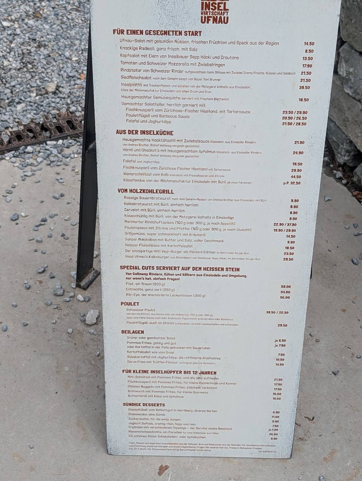 Speisekarte von Inselwirtschaft Ufnau, Freienbach