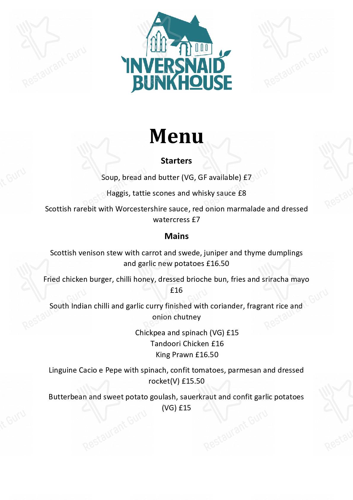 Menu at Inversnaid Hotel Restaurant, Inversnaid