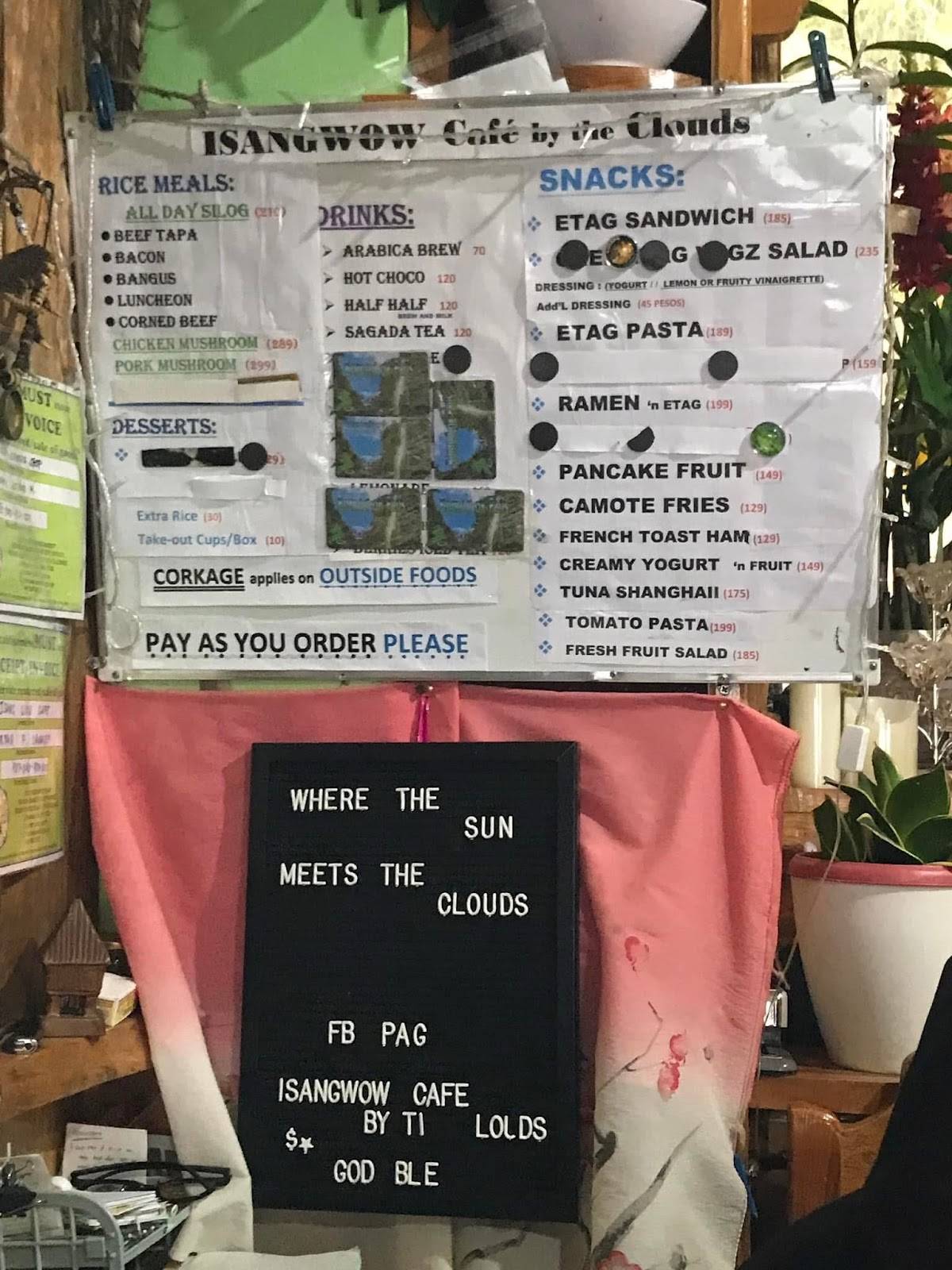 Menu at Isang wow cafe by the clouds, Sagada