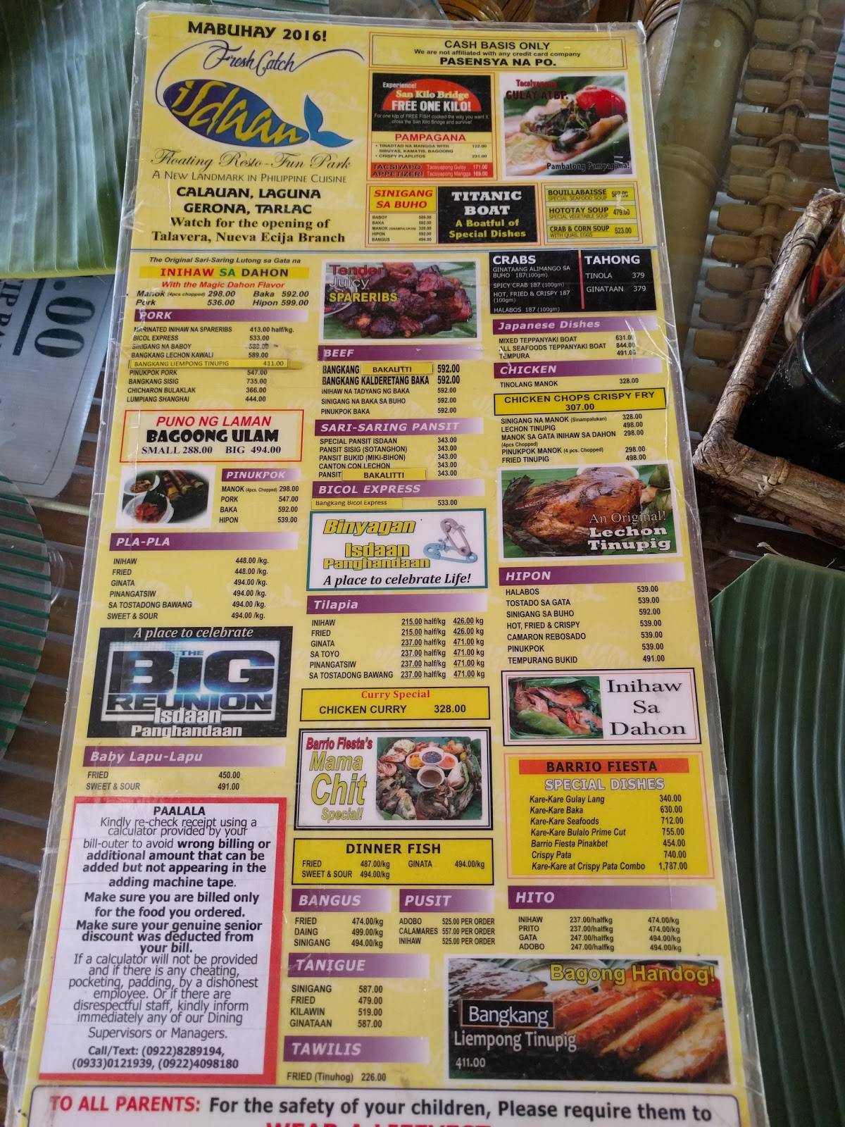 Menu at Isdaan Floating Restaurant, Bay