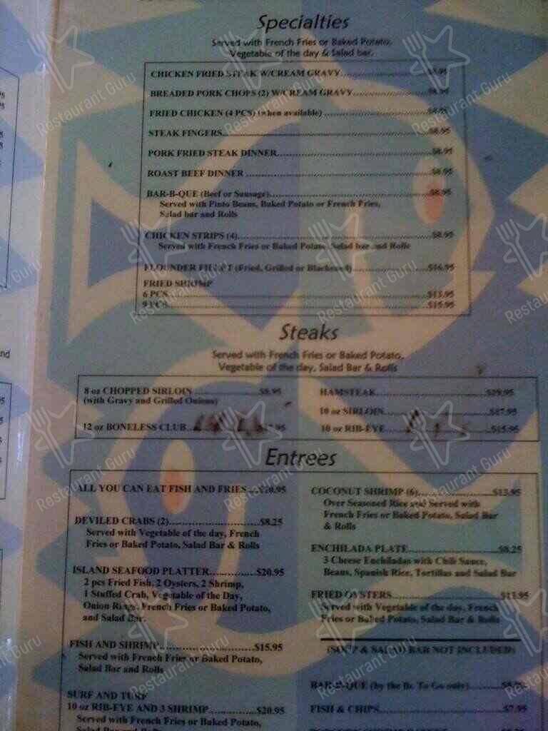 Menu at Island Cafe, Port Aransas