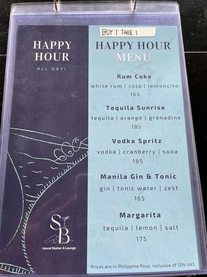 Menu at Island Skybar and Lounge, Lapu-Lapu City