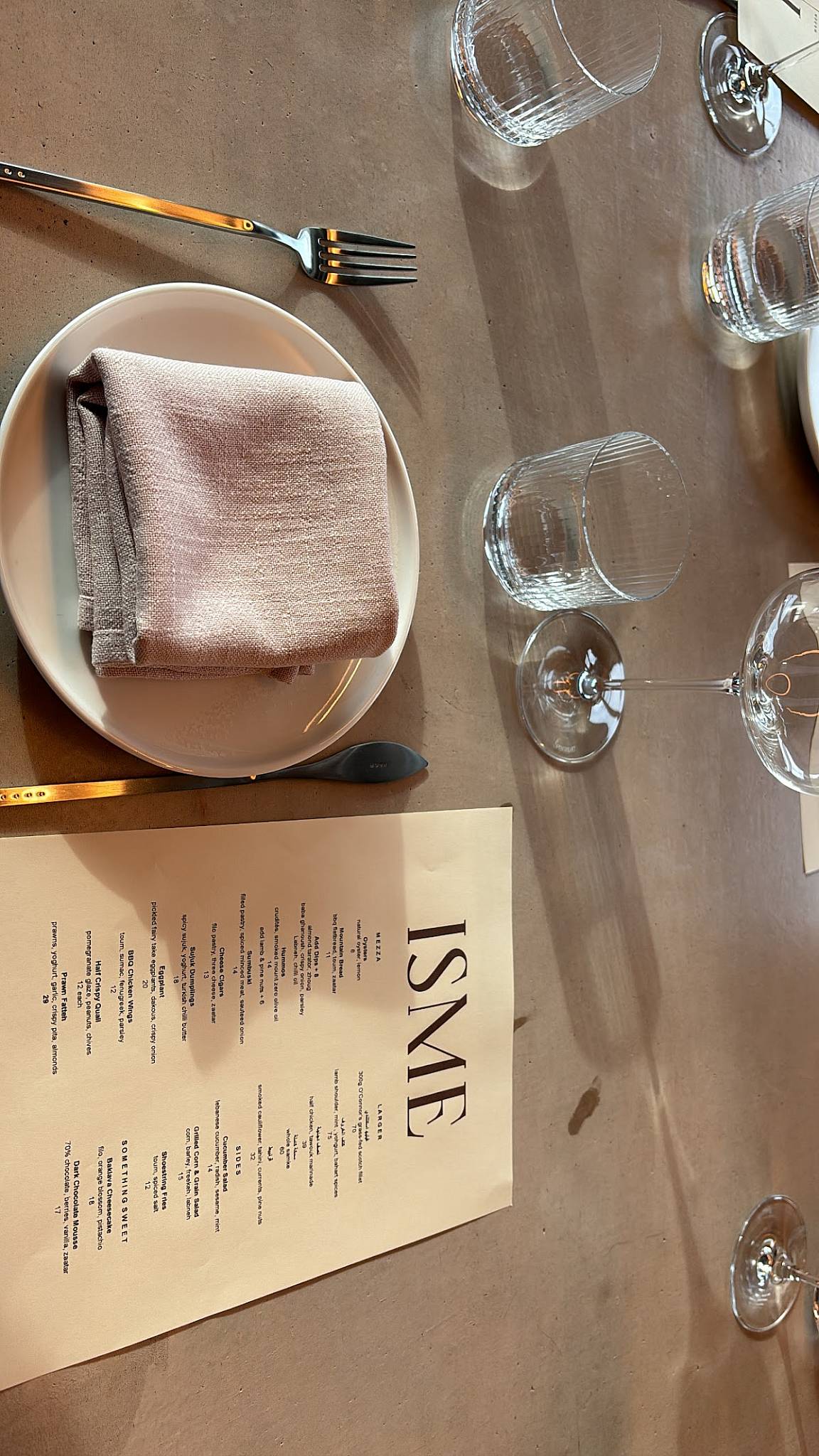 Menu at Isme Restaurant, Fitzroy