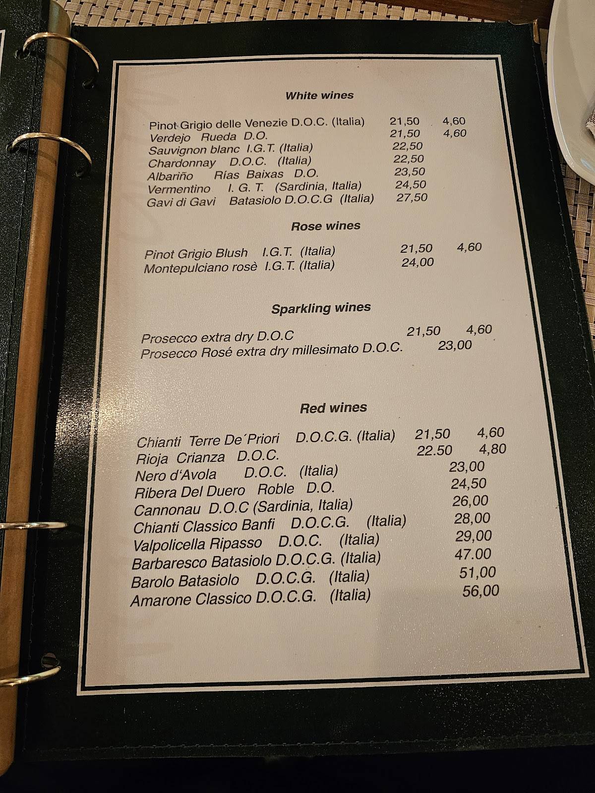 Carta del restaurante Italian Corner, Marbella