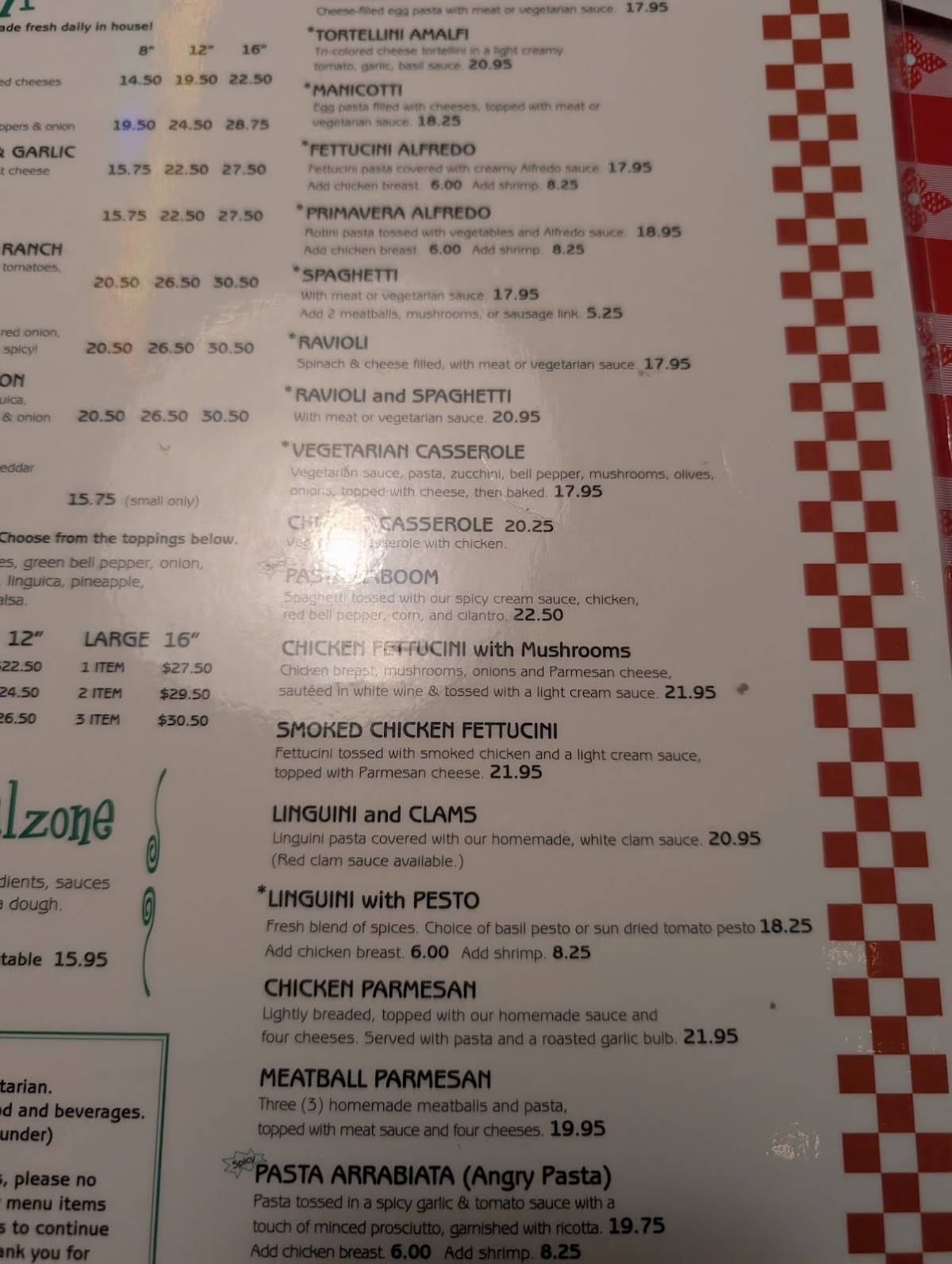 Menu at Italian Cottage restaurant, Chico, Esplanade