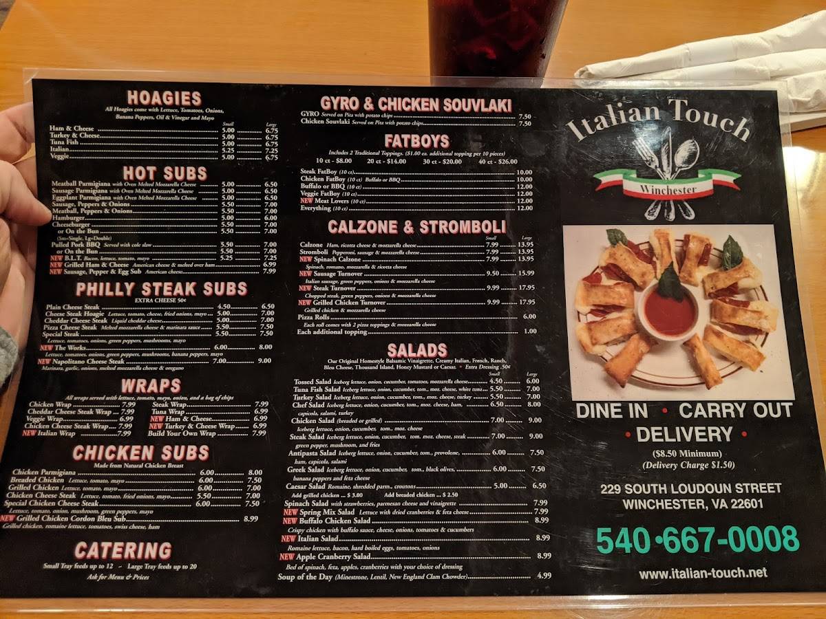 Menu at Italian Touch restaurant, Winchester