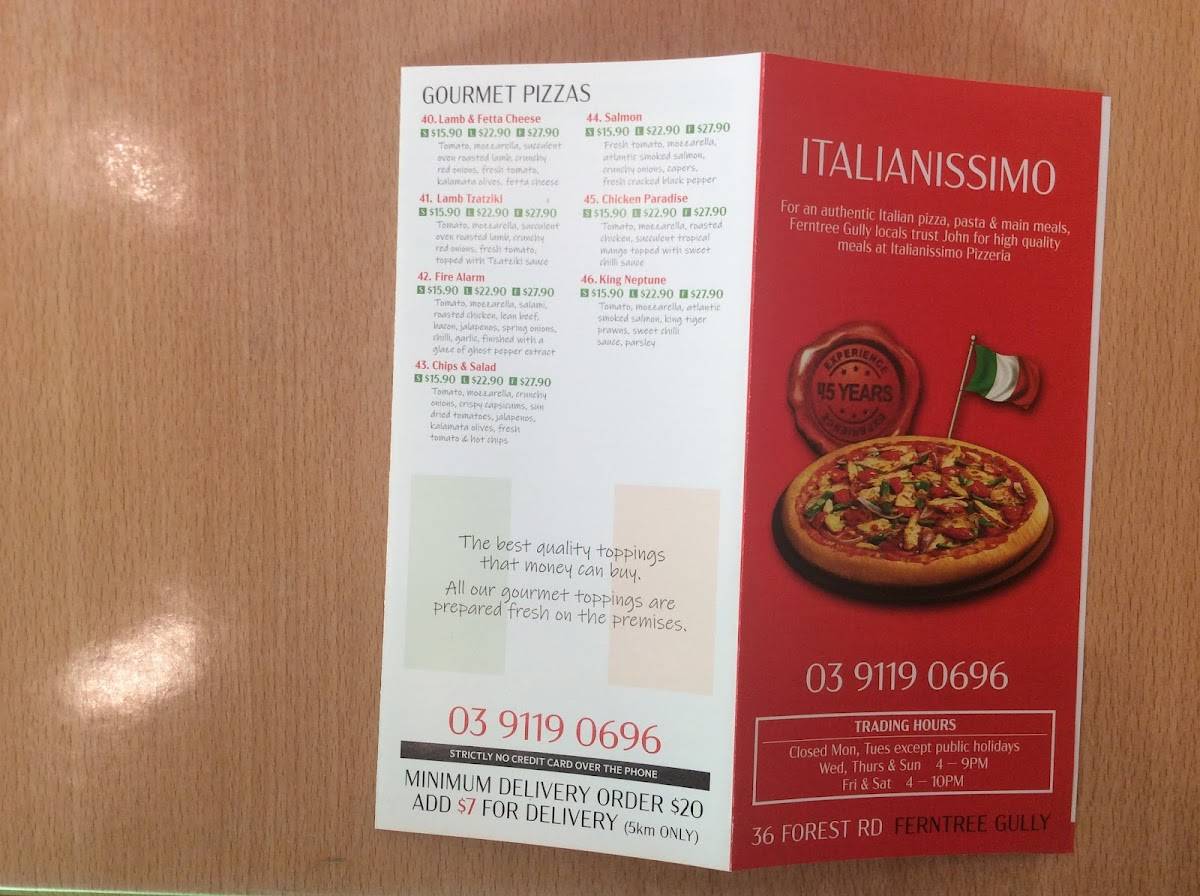 Menu at ItalianIssimo Pizza & Pasta restaurant, Ferntree Gully