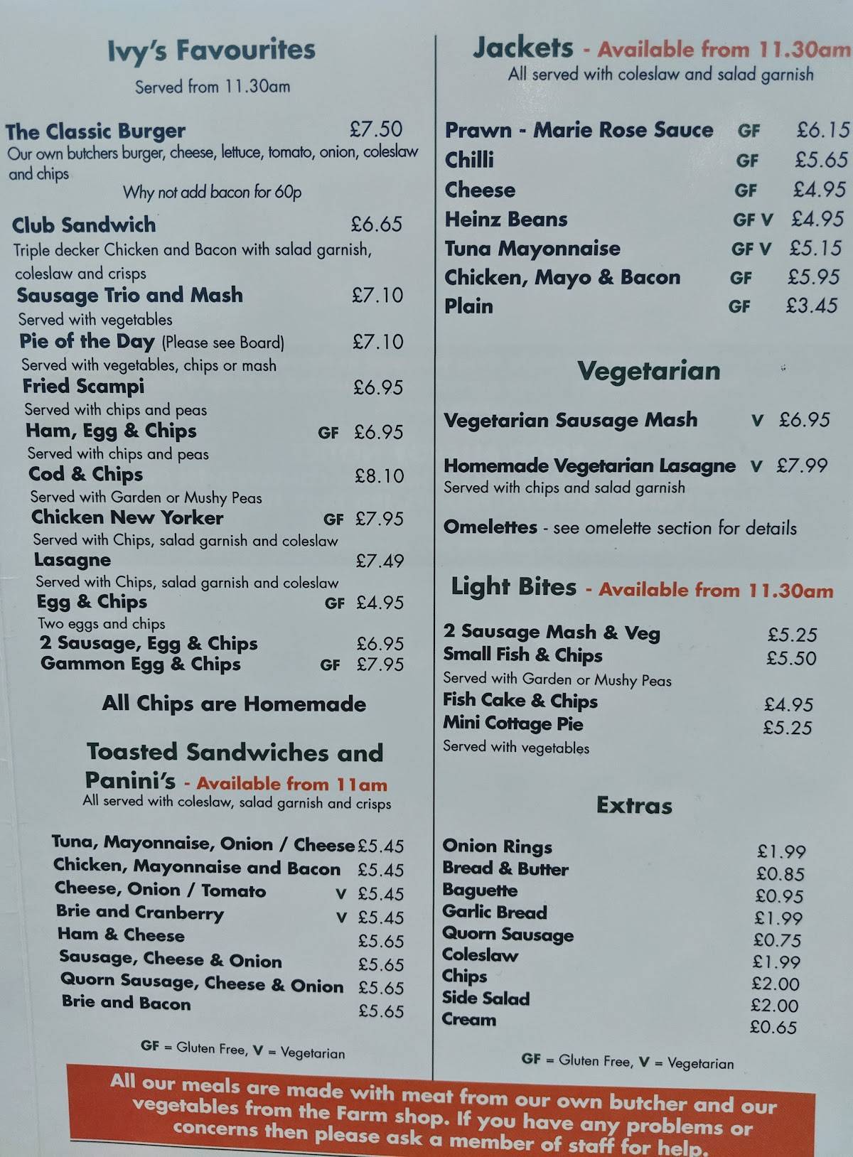 Menu at Ivy Farm restaurant, Kirton