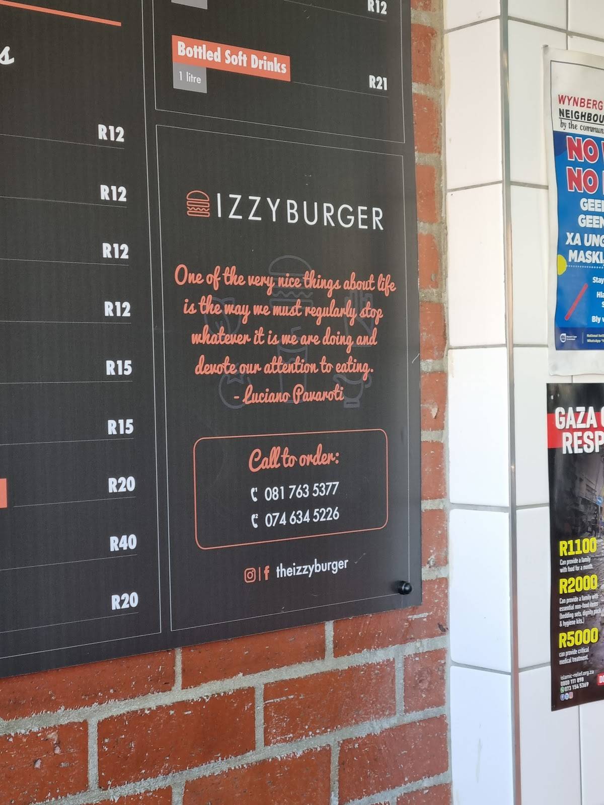 Menu at Izzyburger Wynberg restaurant, Cape Town