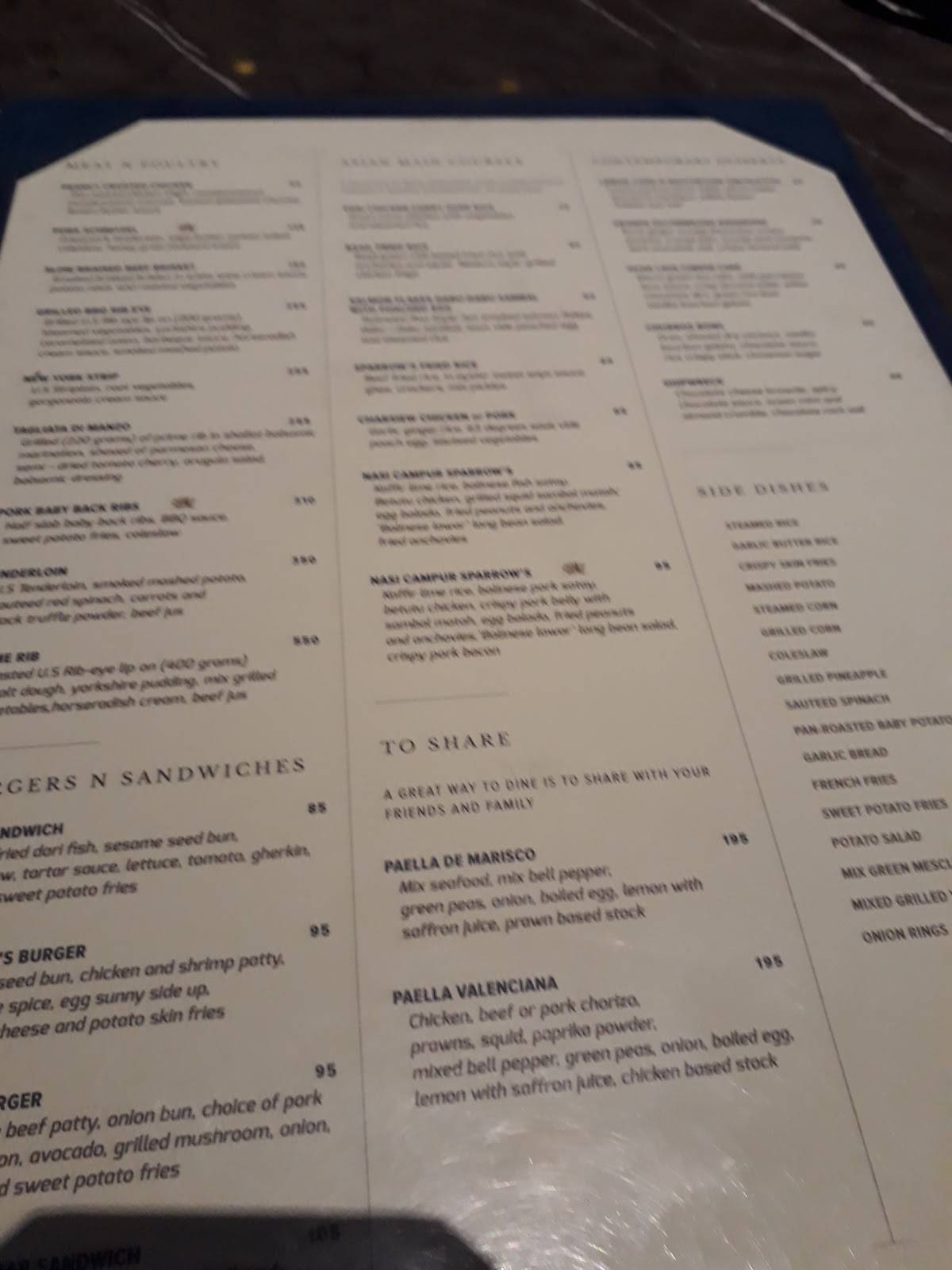 Menu at J.Sparrow Bar & Grill, South Jakarta